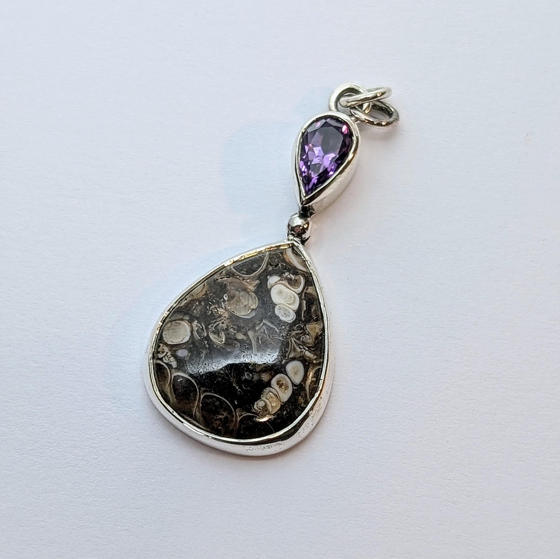 Turtella Teardrop Agate and Amethyst Pendant handmade with Recycled ...