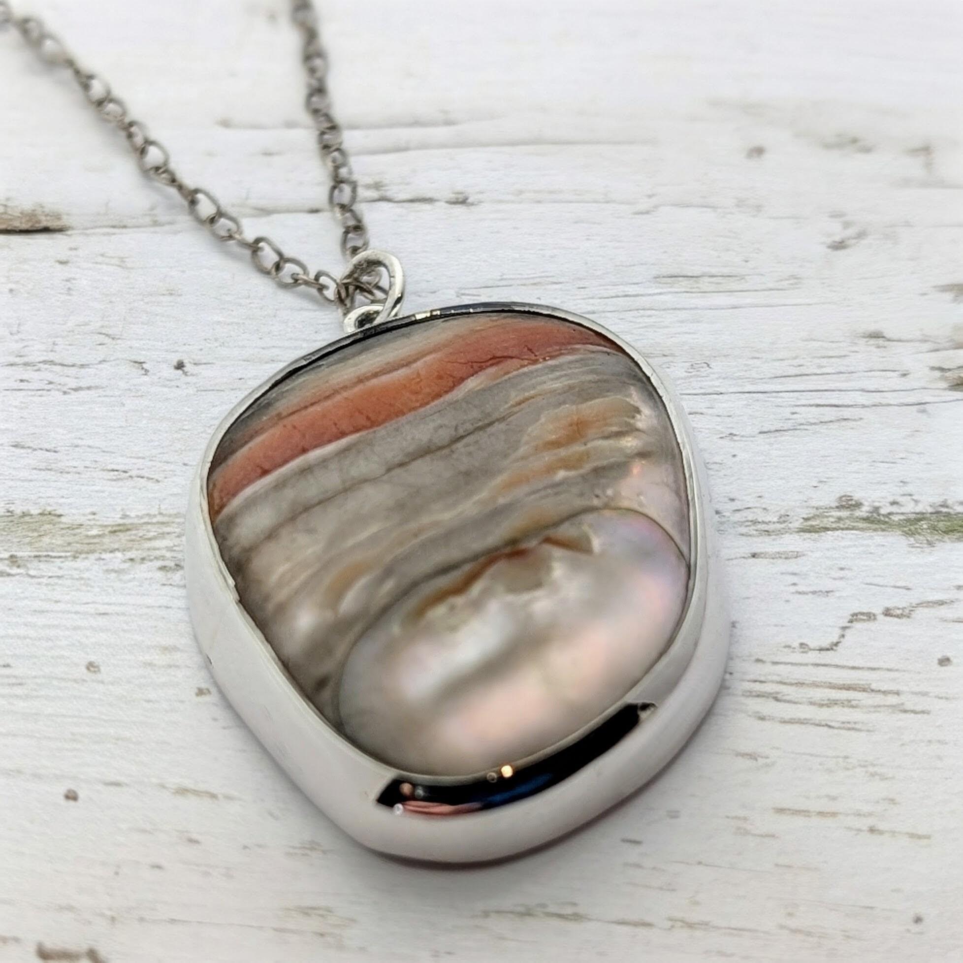 Abalone Pendant (Oranges) handmade with Recycled Sterling Silver