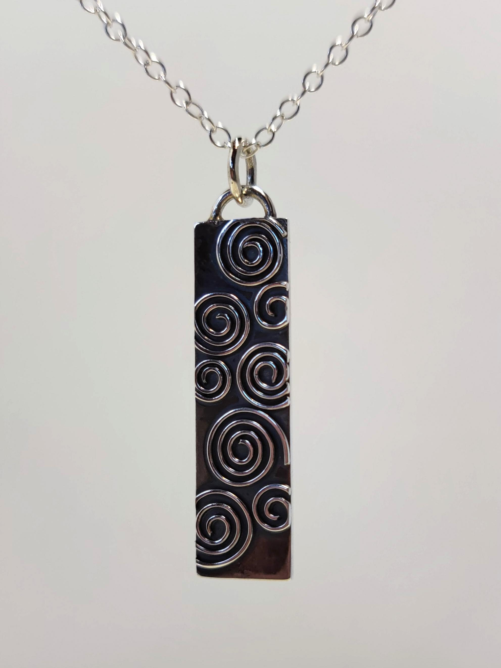 Sterling Silver Spirals Rectangular Pendant