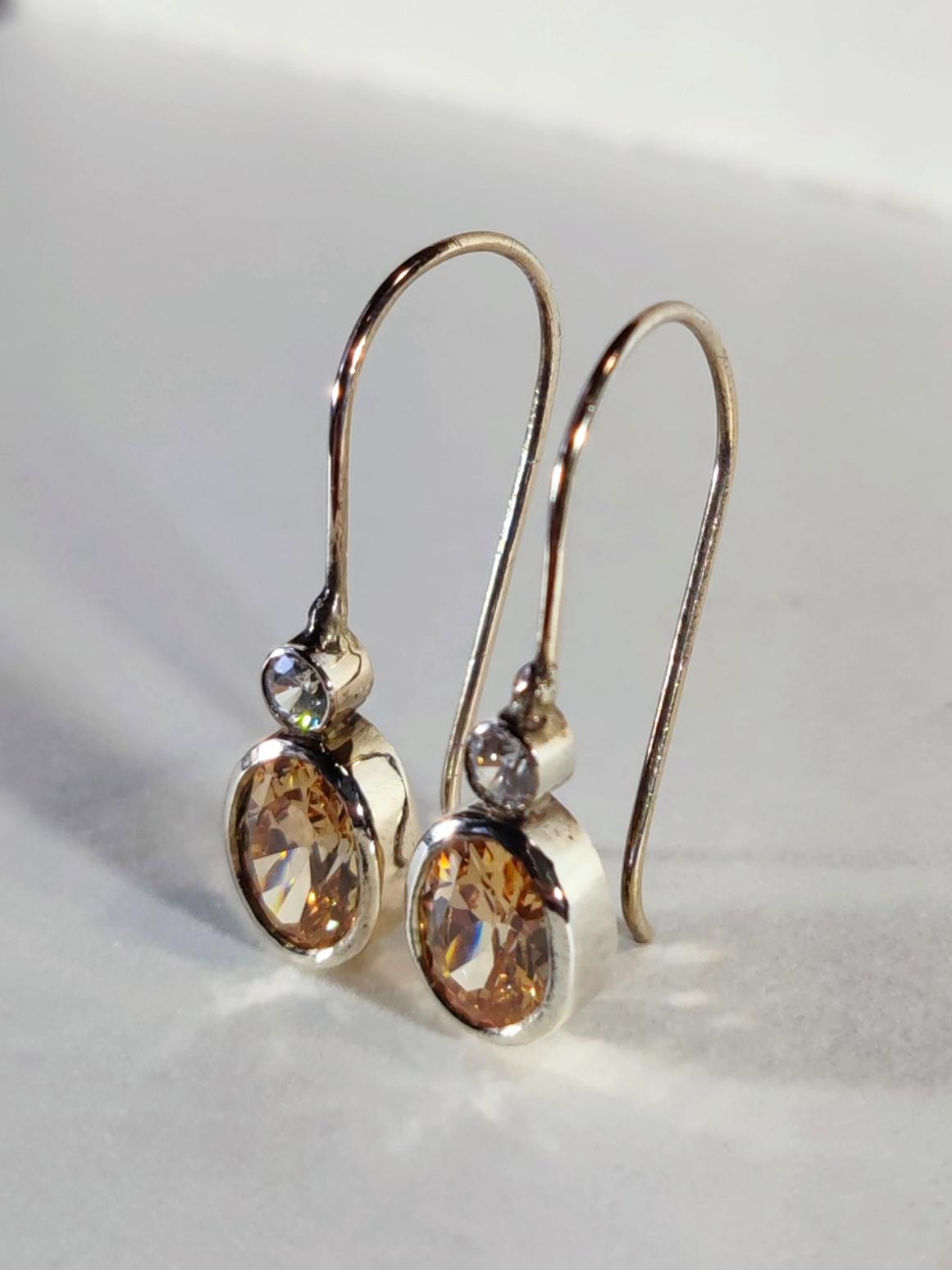 Oval Cubic Zirconia Drop Earrings, handmade in Sterling Silver
