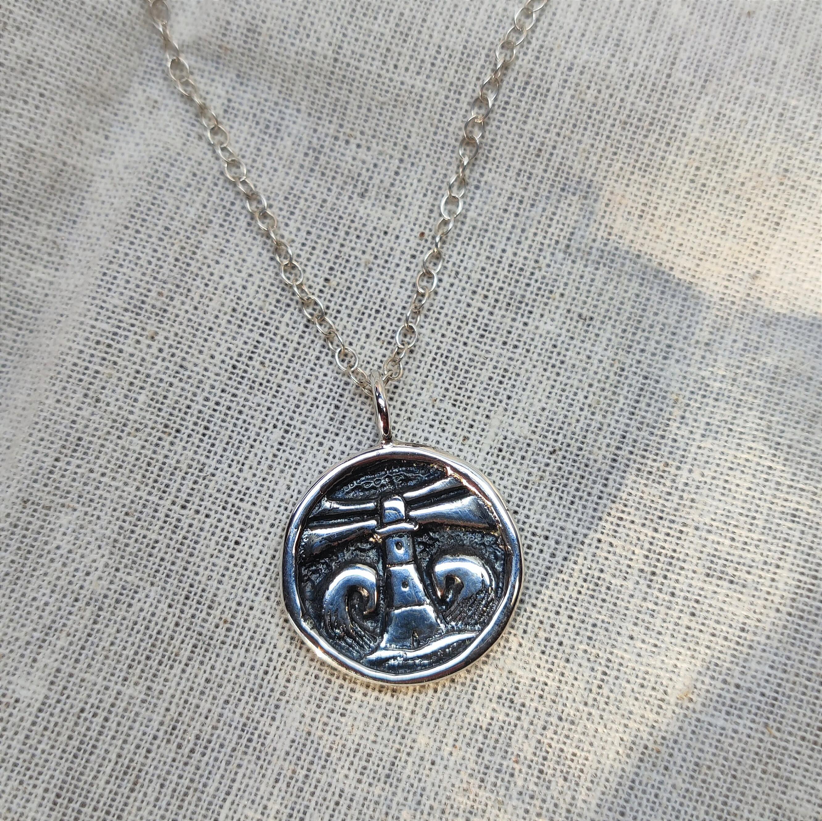 Circular Lighthouse Pendant, handmade with recycled sterling silver