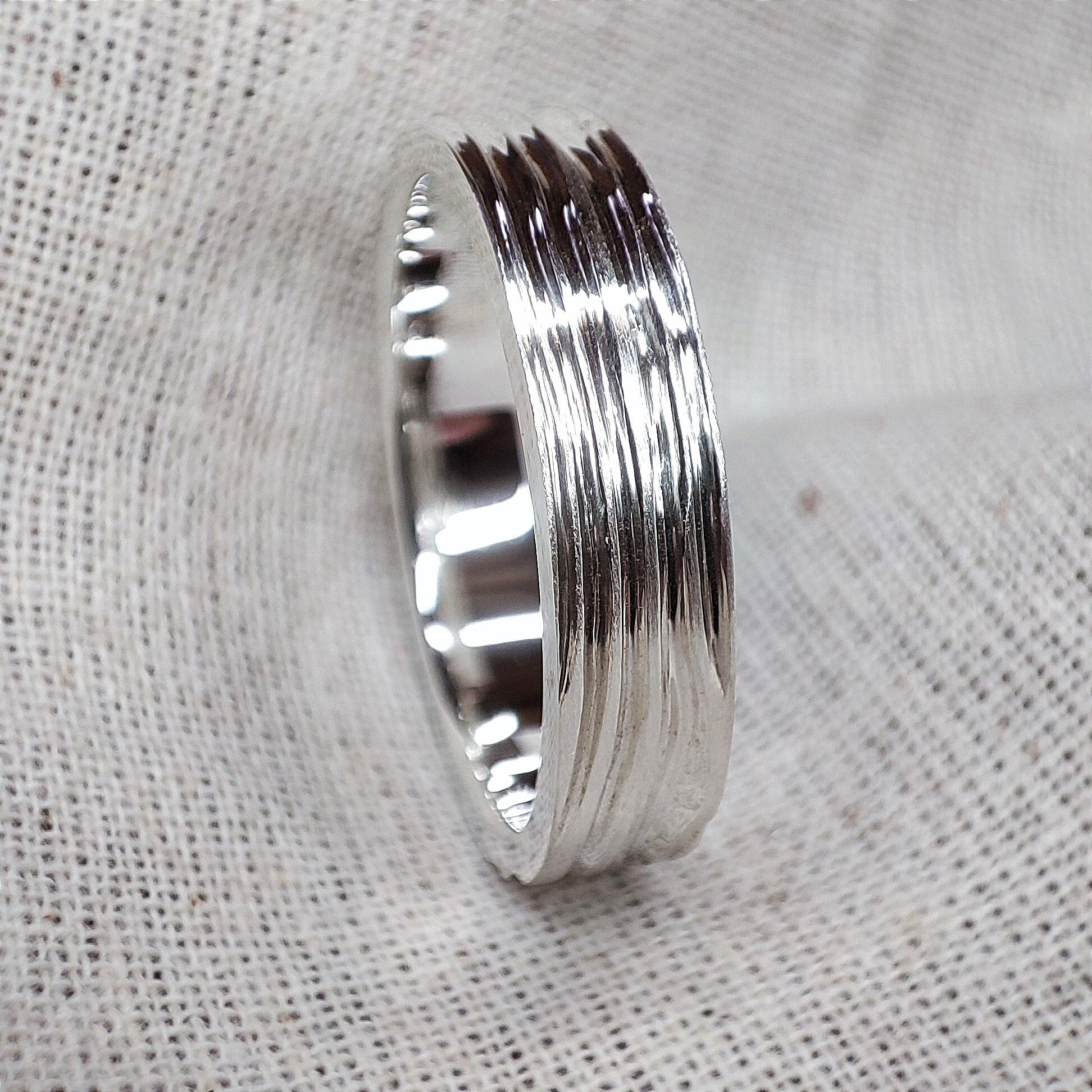 Hand Engraved Ribbon Ring, Recycled Sterling Silver