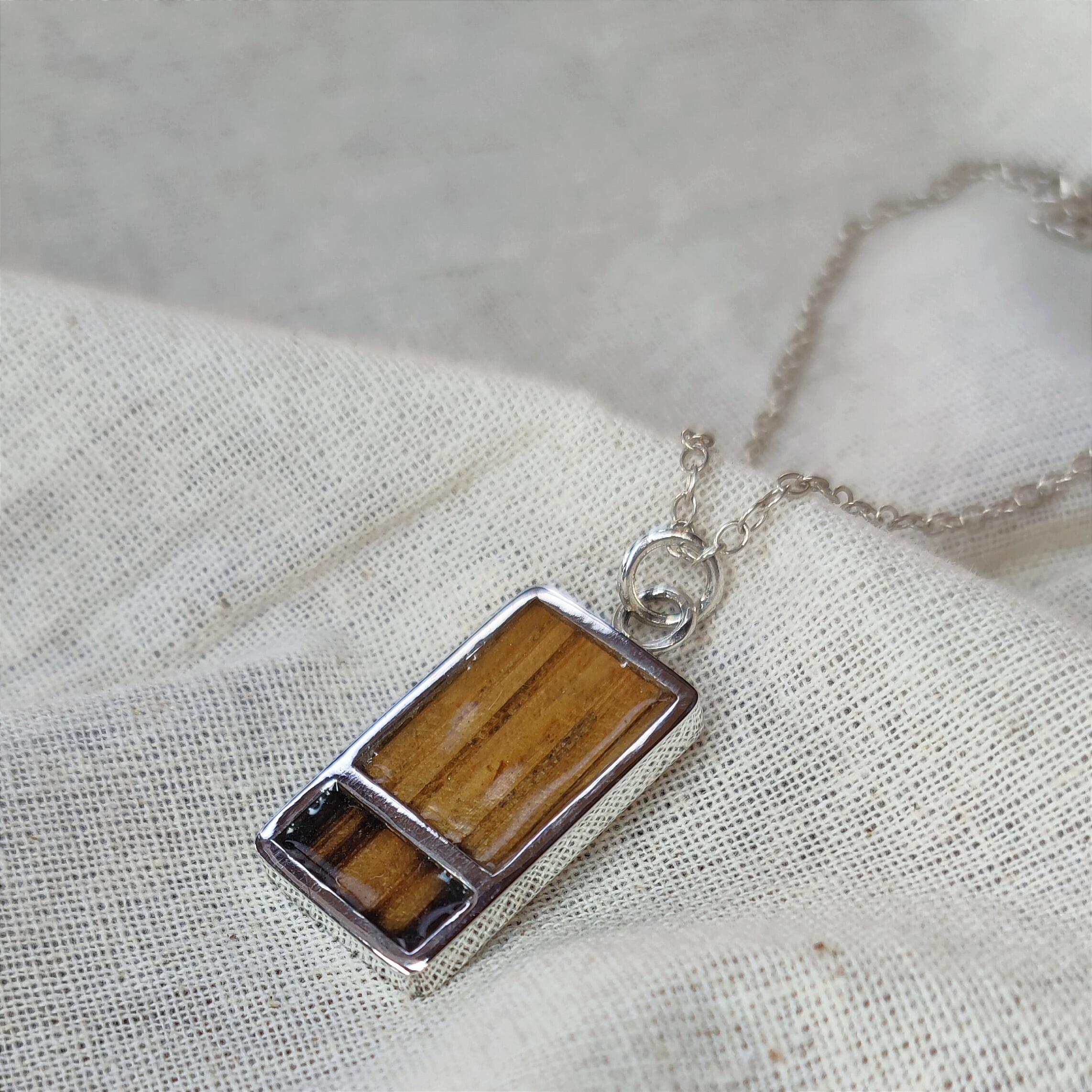 Rectangular Oak Inlay Pendant, handmade with Scottish Oak and Sterling ...