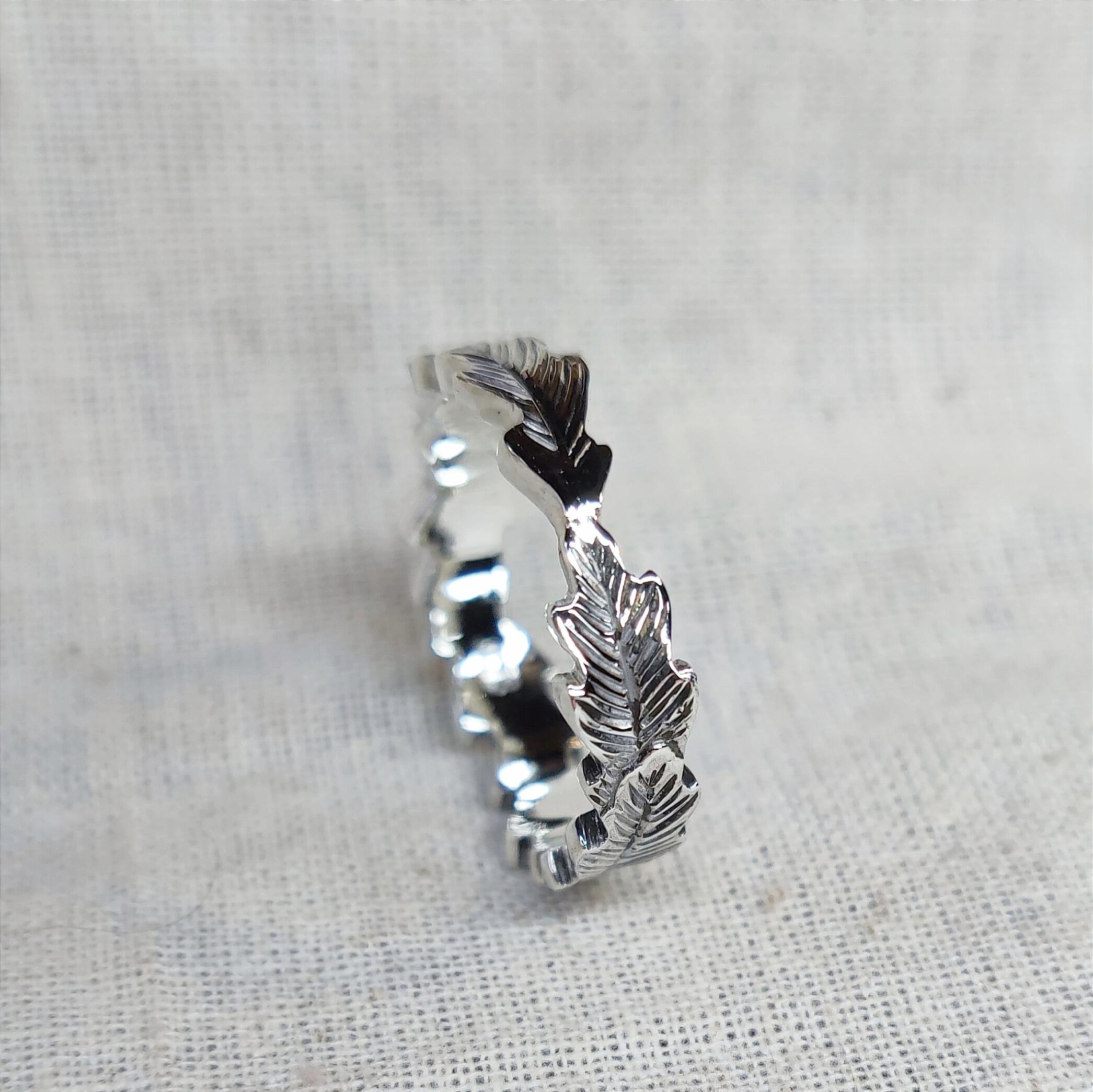 Hand Engraved Oak Leaf Ring, handmade with recycled sterling silver