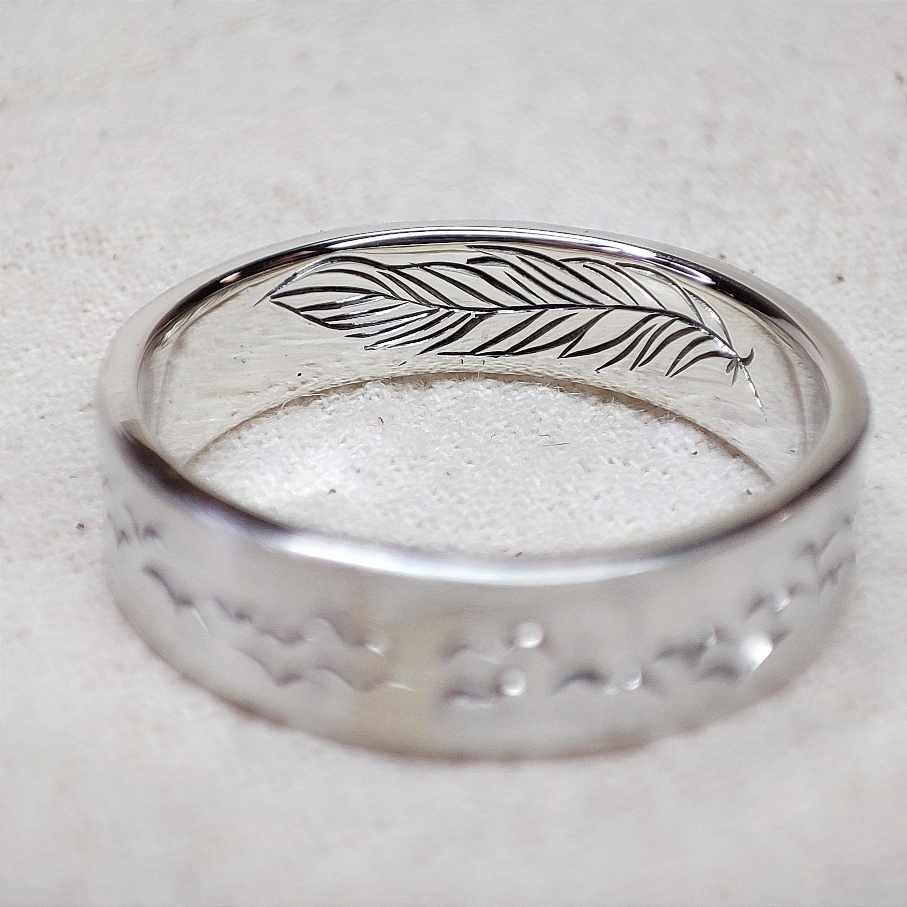 Birds Wide Band Ring with Inner Feather Engraving, handmade with ...