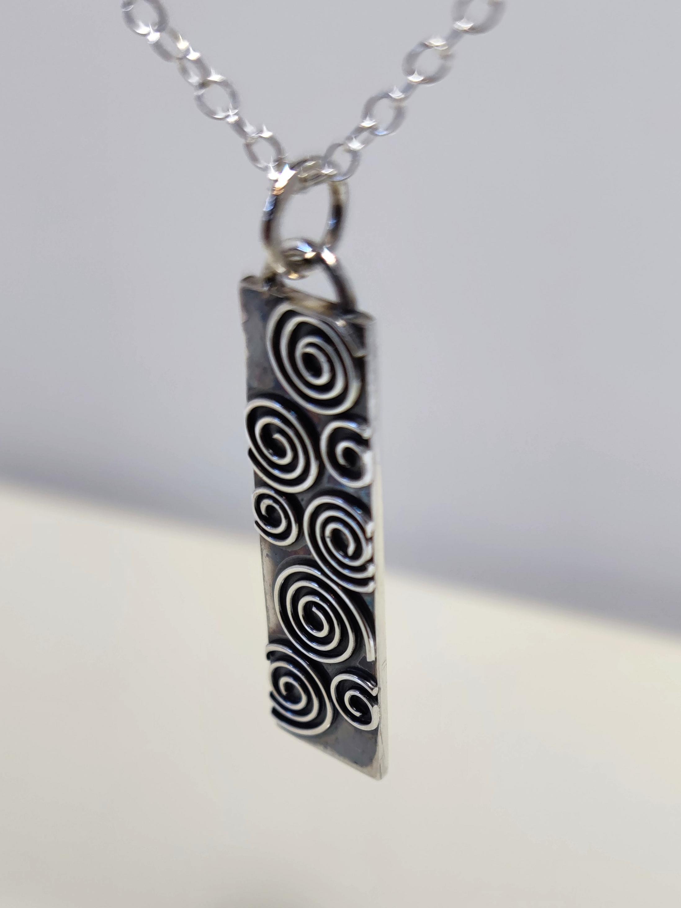 Sterling Silver Spirals Rectangular Pendant