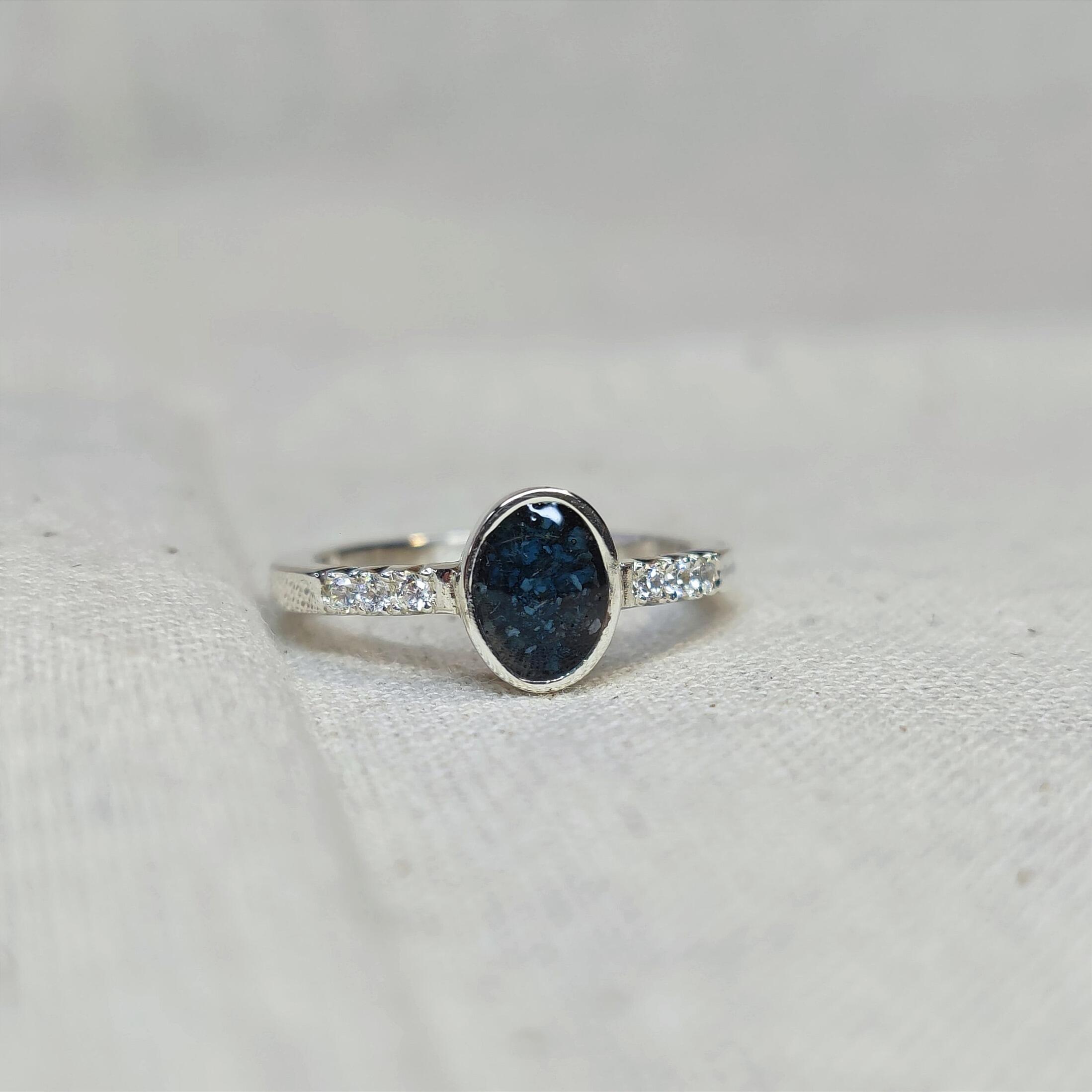 Sterling Silver Memorial Oval Ring with Cubic Zirconia