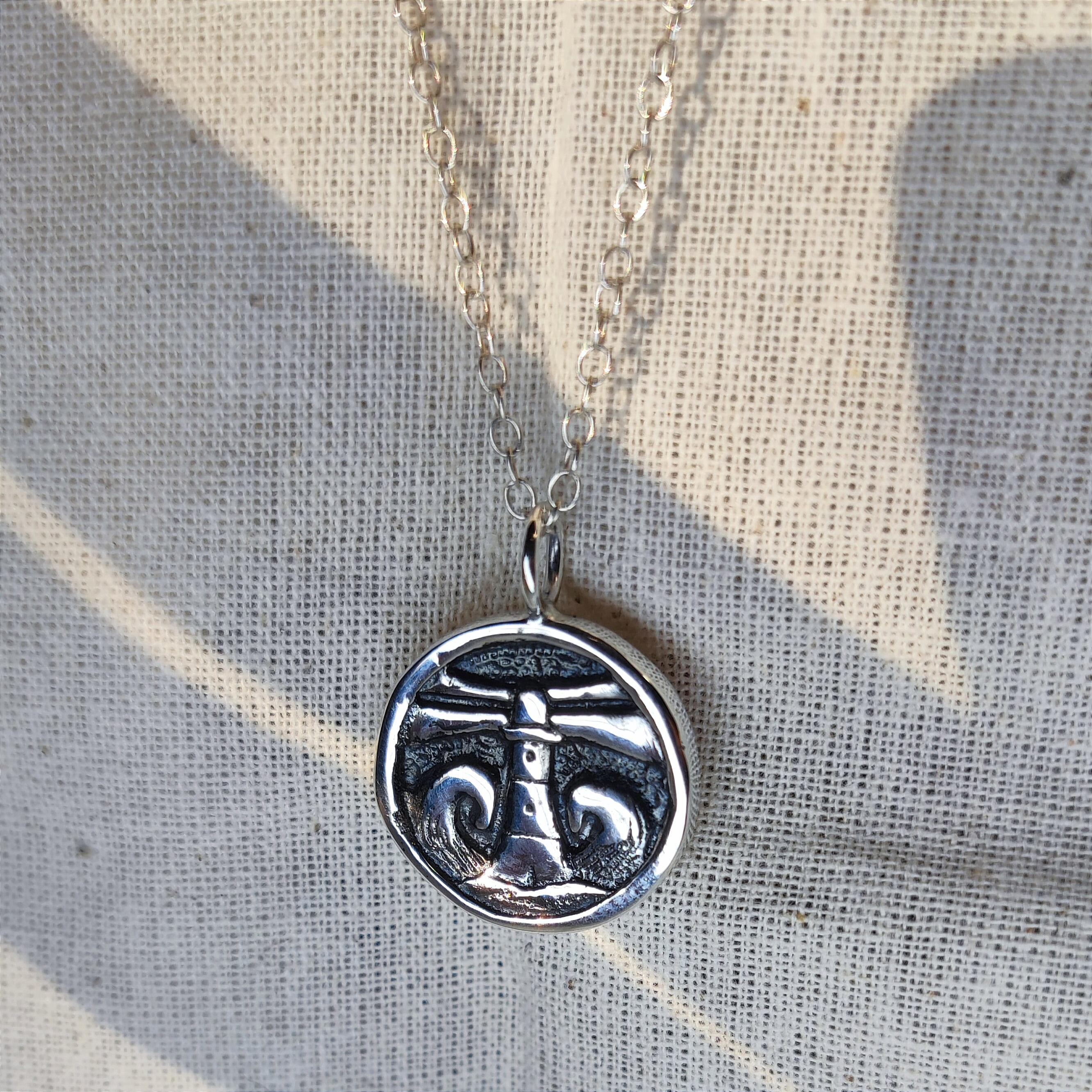 Circular Lighthouse Pendant, handmade with recycled sterling silver