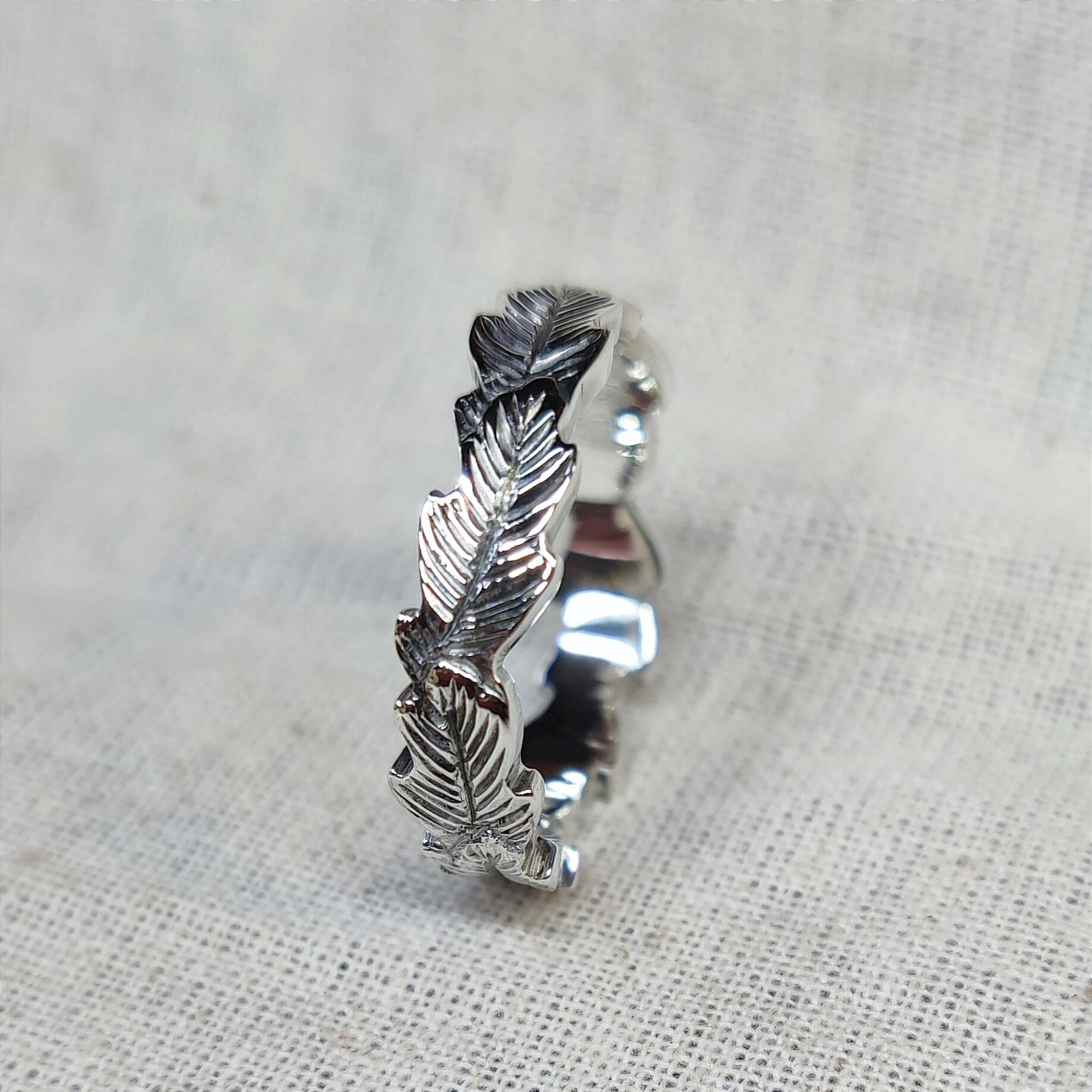 Hand Engraved Oak Leaf Ring, handmade with recycled sterling silver
