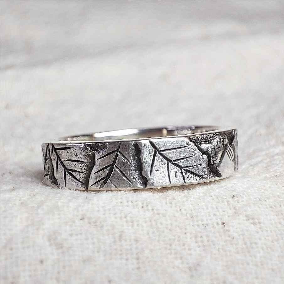 Hand Engraved Oak Leaf Ring, with single Acorn, handmade with recycled ...