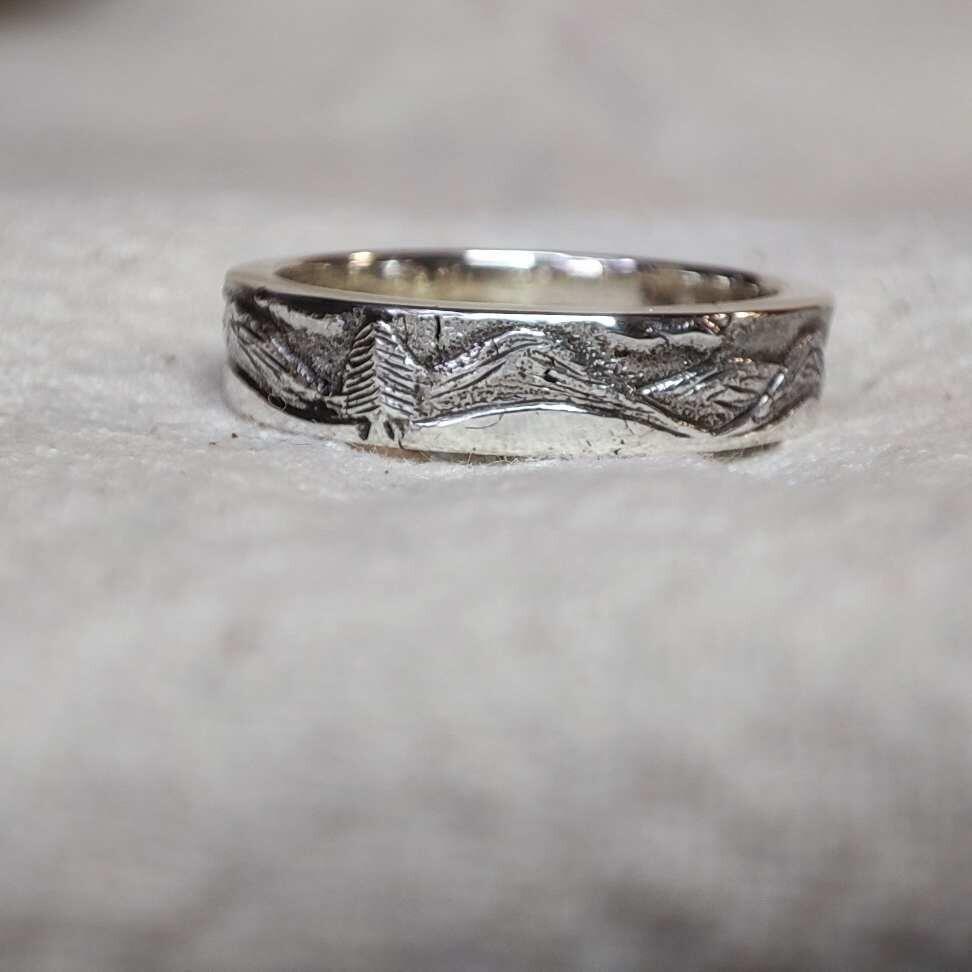 Hand Engraved Three Tree Mountain Ring, handmade with recycled sterling ...