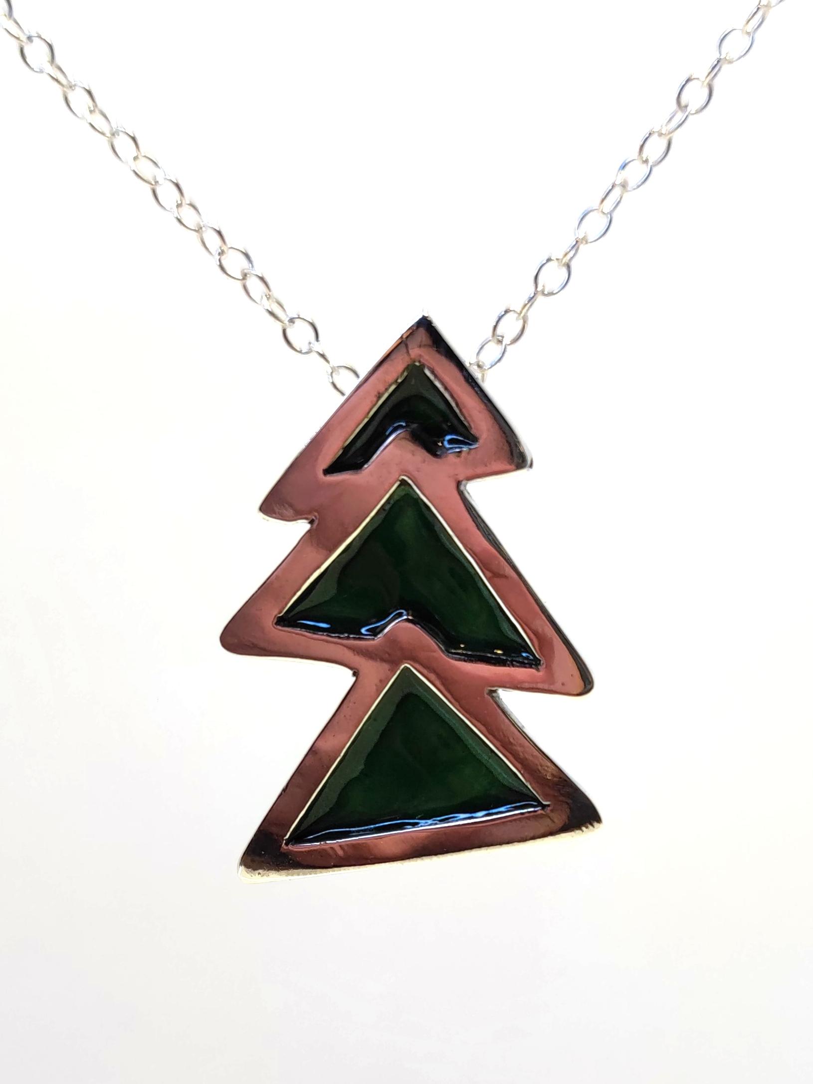 Sterling Silver Christmas Tree Enamelled Pendant