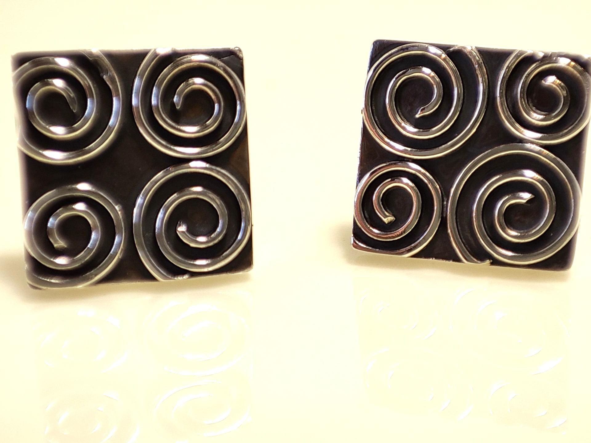 Sterling Silver Spirals Square Stud Earrings