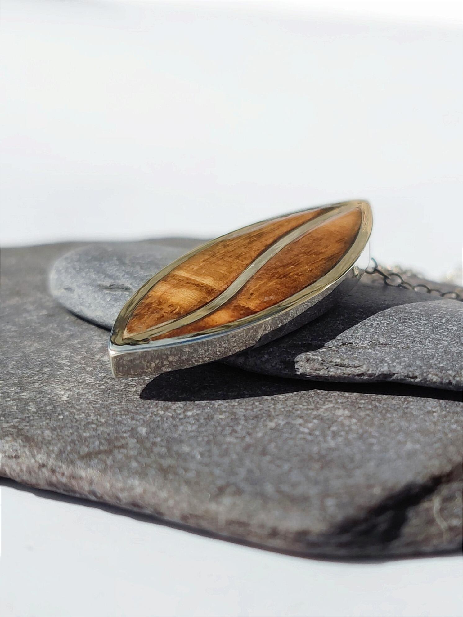 Oval Oak Inlay Pendant, handmade with Scottish Oak and Sterling Silver ...
