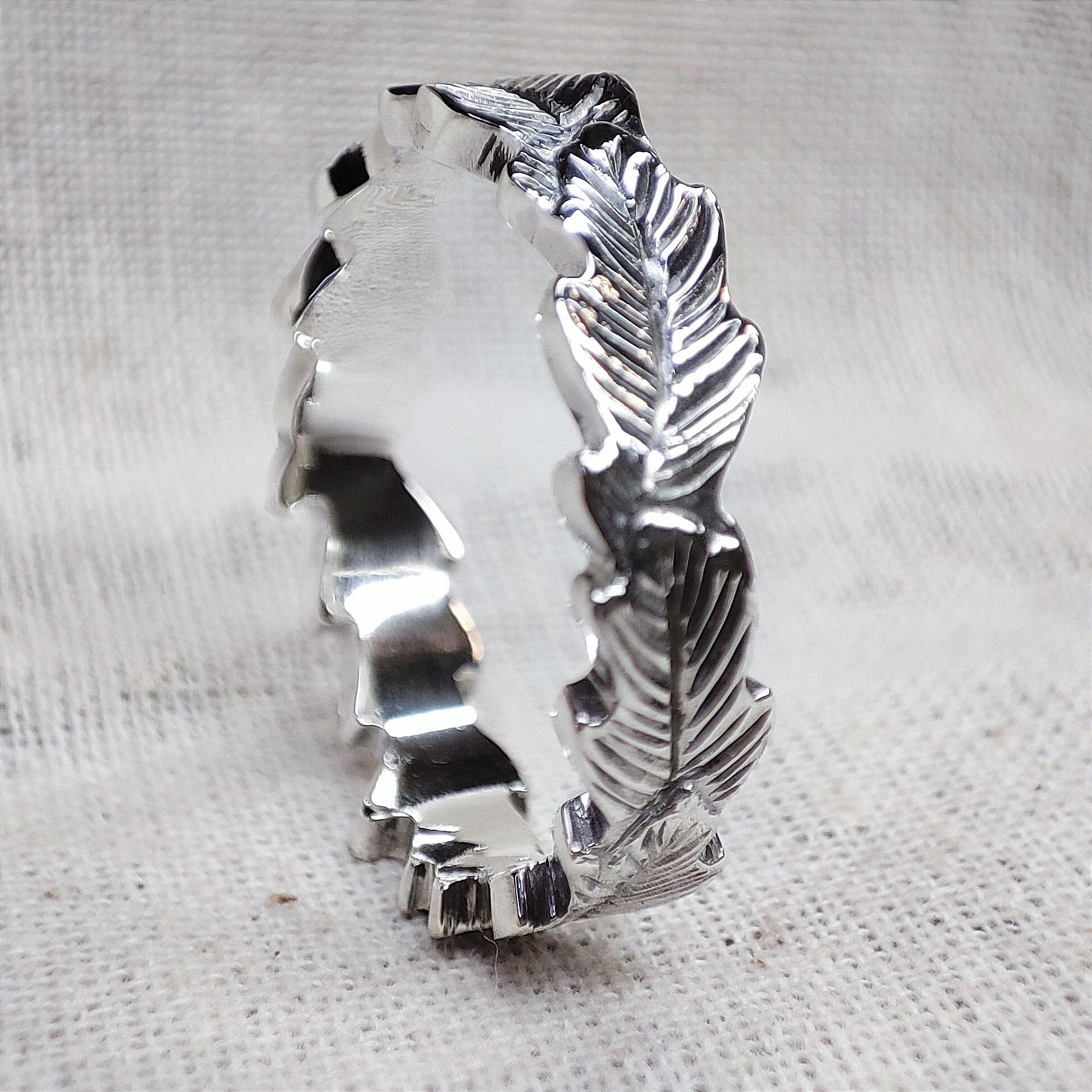 Hand Engraved Oak Leaf Ring, handmade with recycled sterling silver