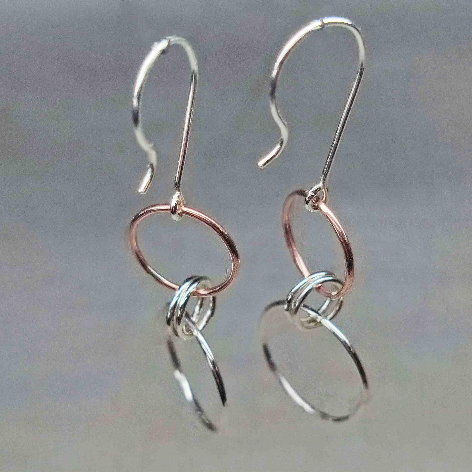 Recycled Sterling Silver and Copper Double Hoop Drop Earrings handmade ...