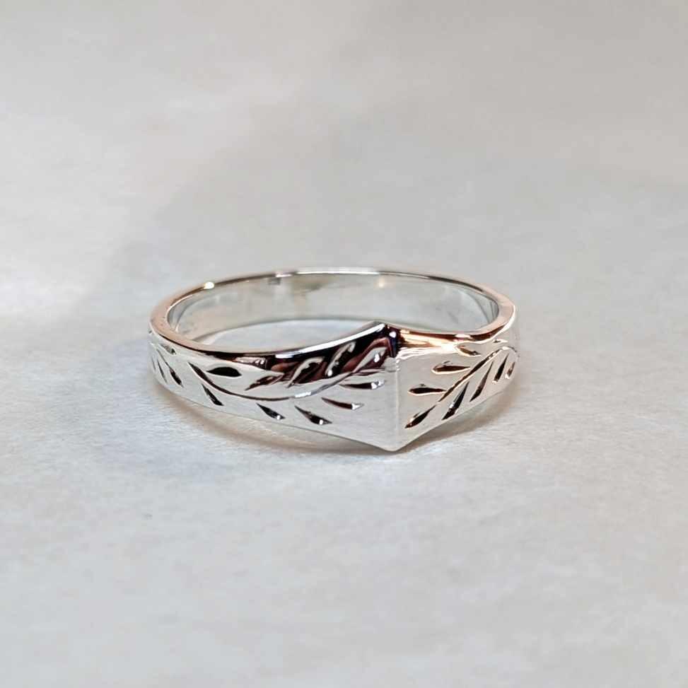 Hand Engraved Olive Branch Shaped Ring, with high polish finish ...