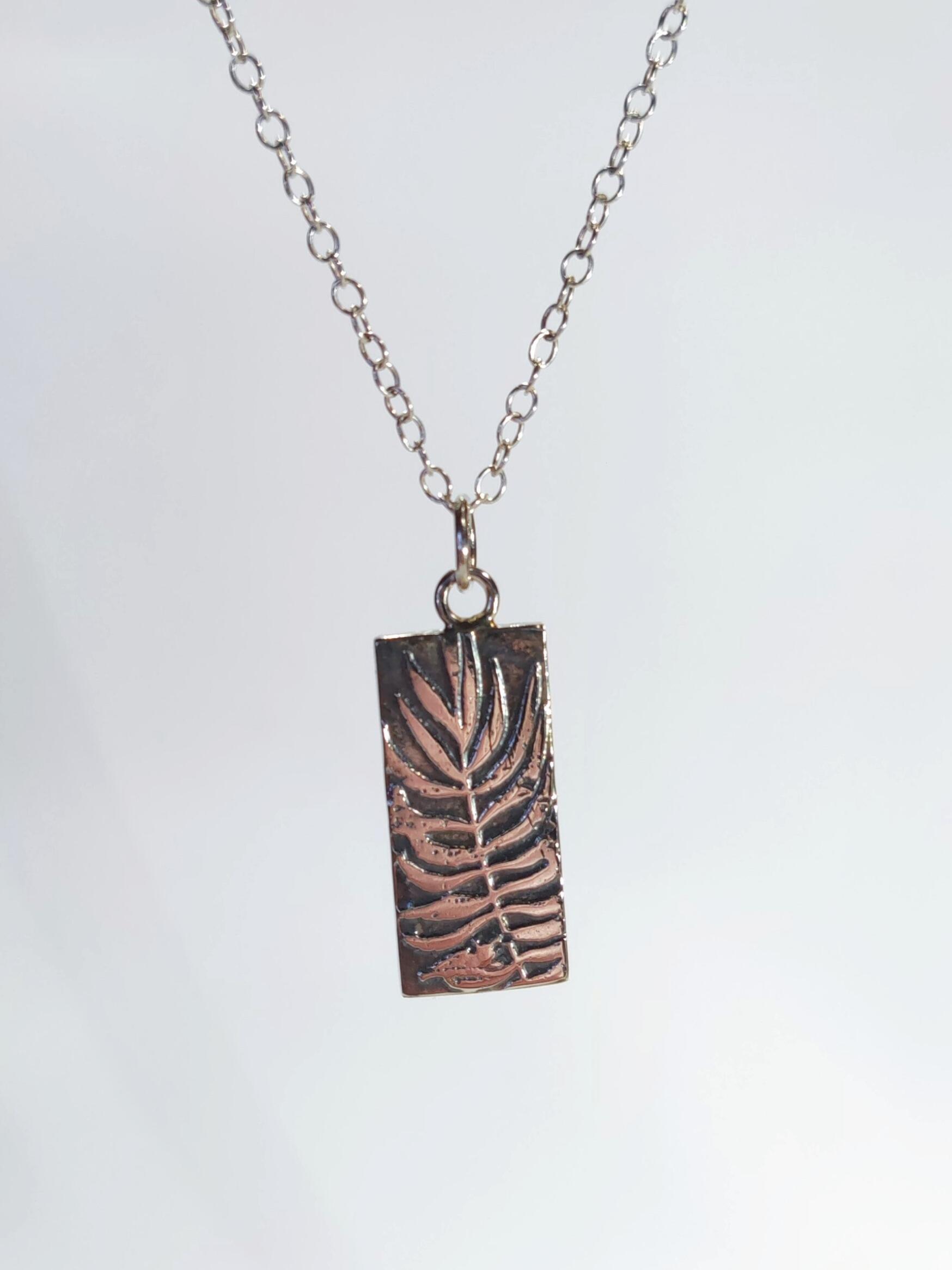 Sterling Silver Fern Rectangular Pendant