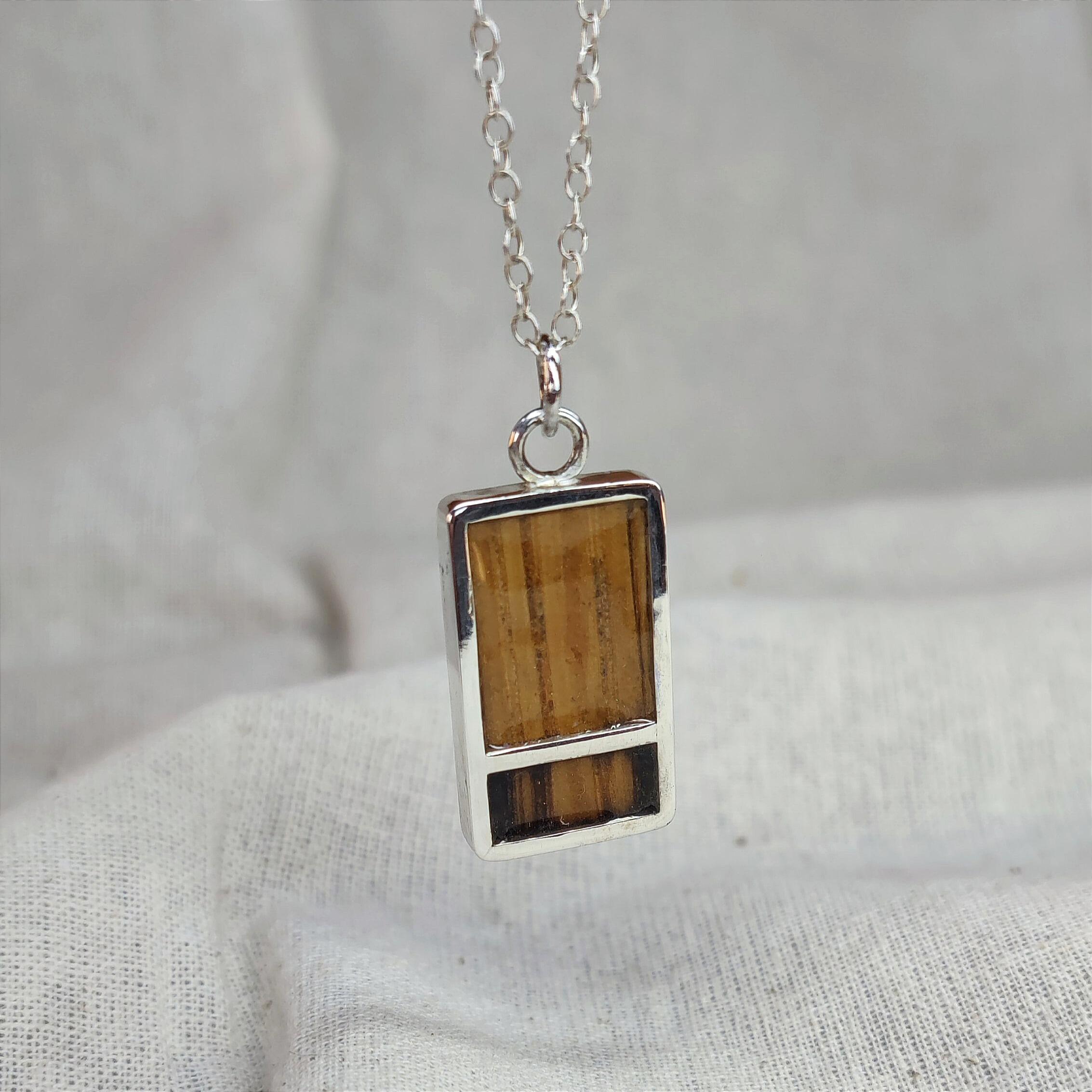 Rectangular Oak Inlay Pendant, handmade with Scottish Oak and Sterling ...