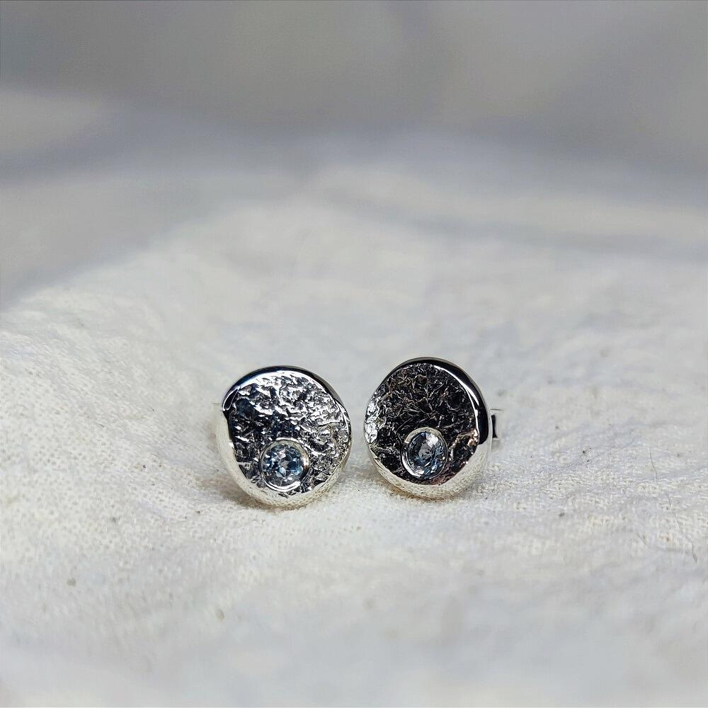 Sky Blue Topaz Rustic Stud Earrings