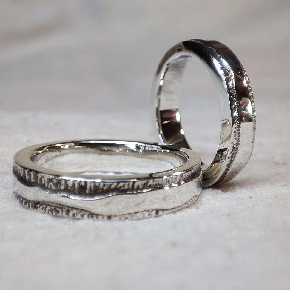 Stream Wedding Ring Set, made with recycled sterling silver