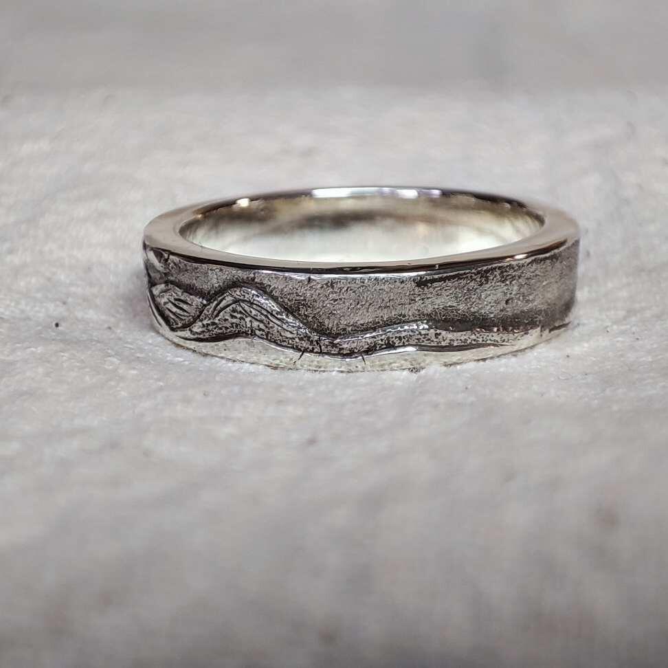 Hand Engraved Three Tree Mountain Ring, handmade with recycled sterling ...