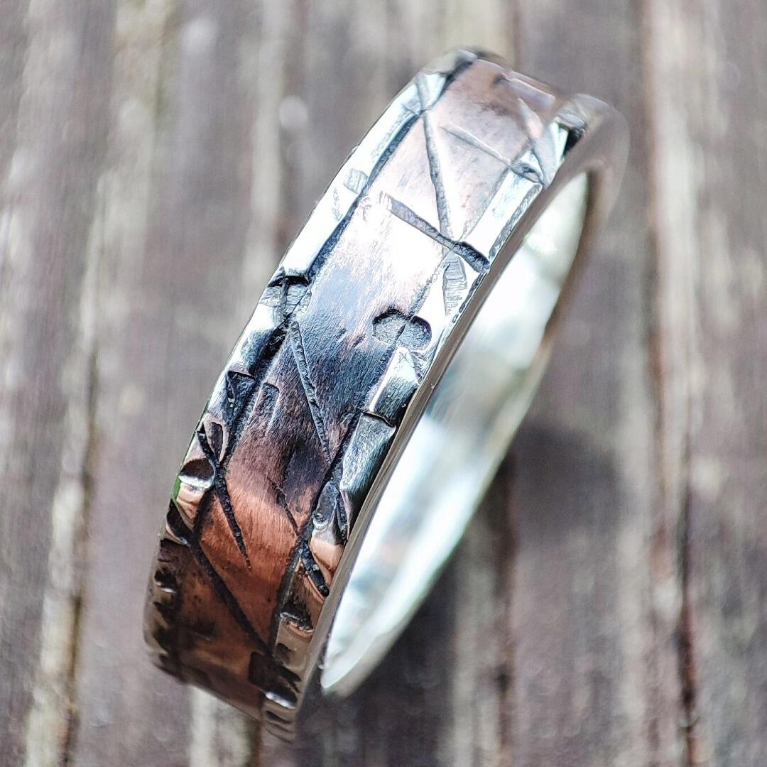 Rune Ring, Mixed Metal Textured Sterling Silver and Copper