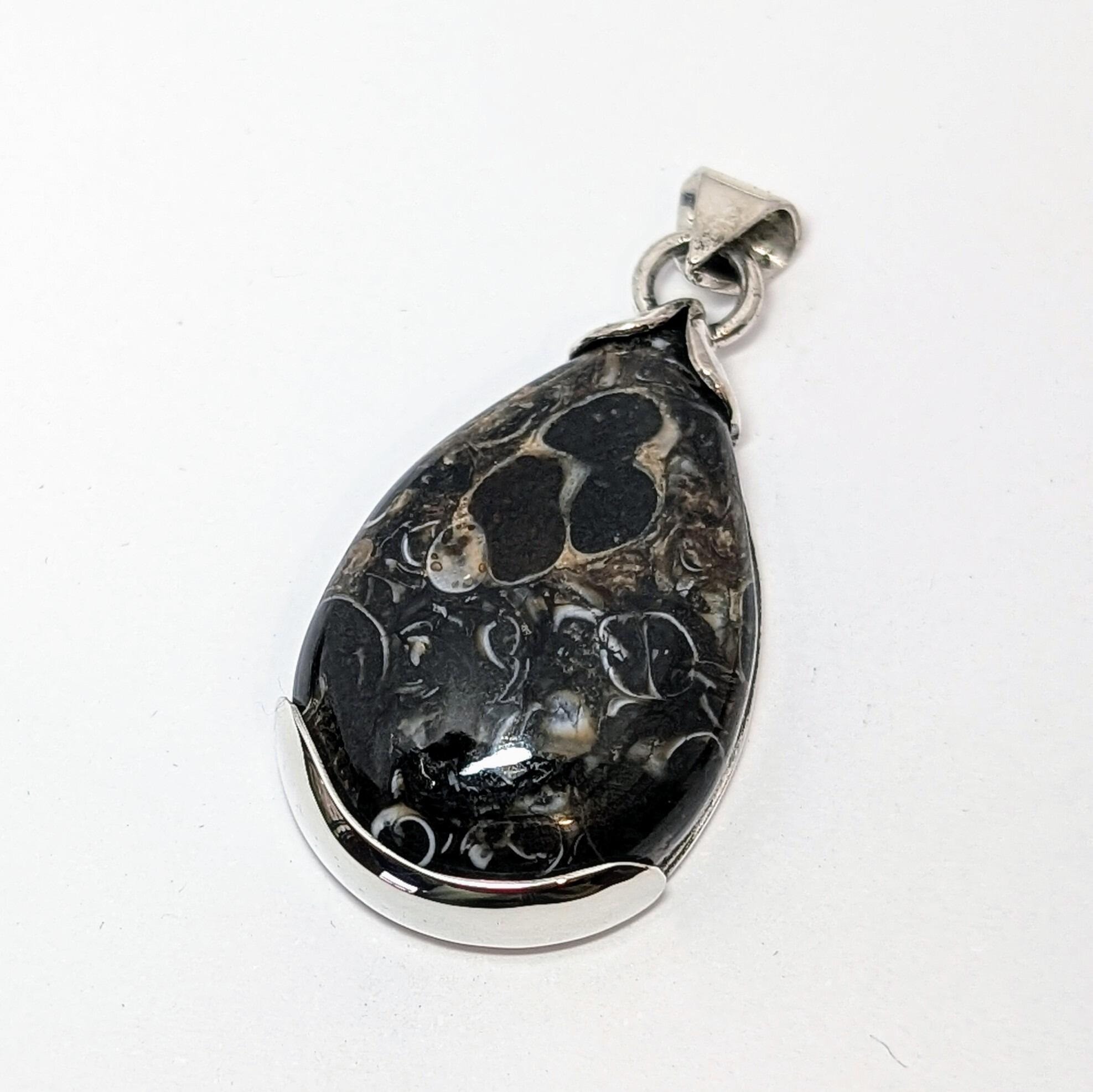Turtella Teardrop Agate Pendant handmade with Recycled Sterling Silver