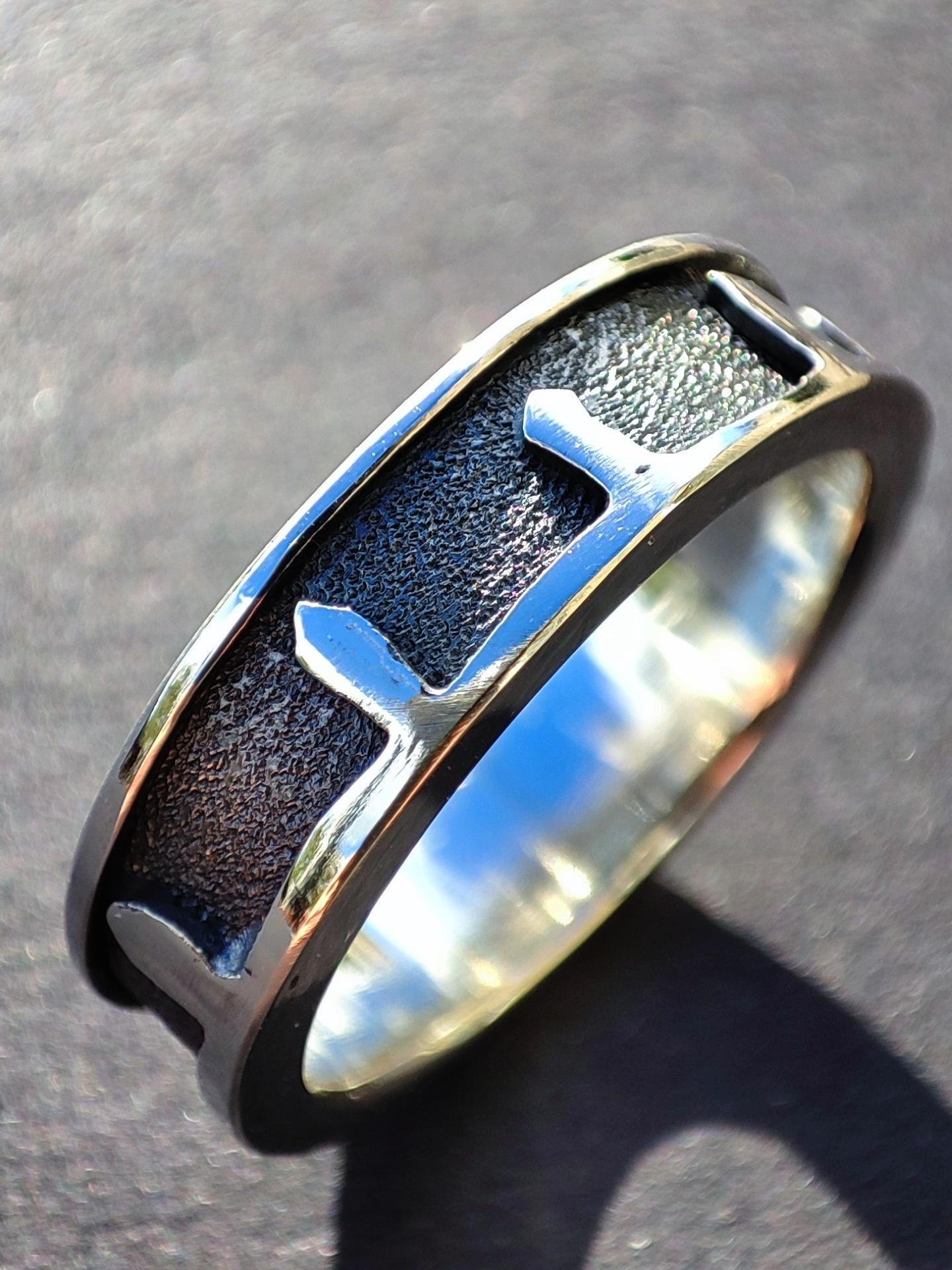 Seven Standing Stones Ring, Textured and Oxidised Wide Band Ring