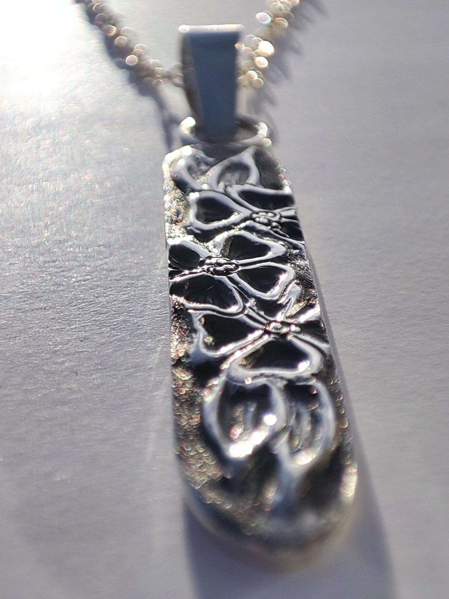 Hand Engraved Floral Pendant, long and narrow pendant in Sterling Silver