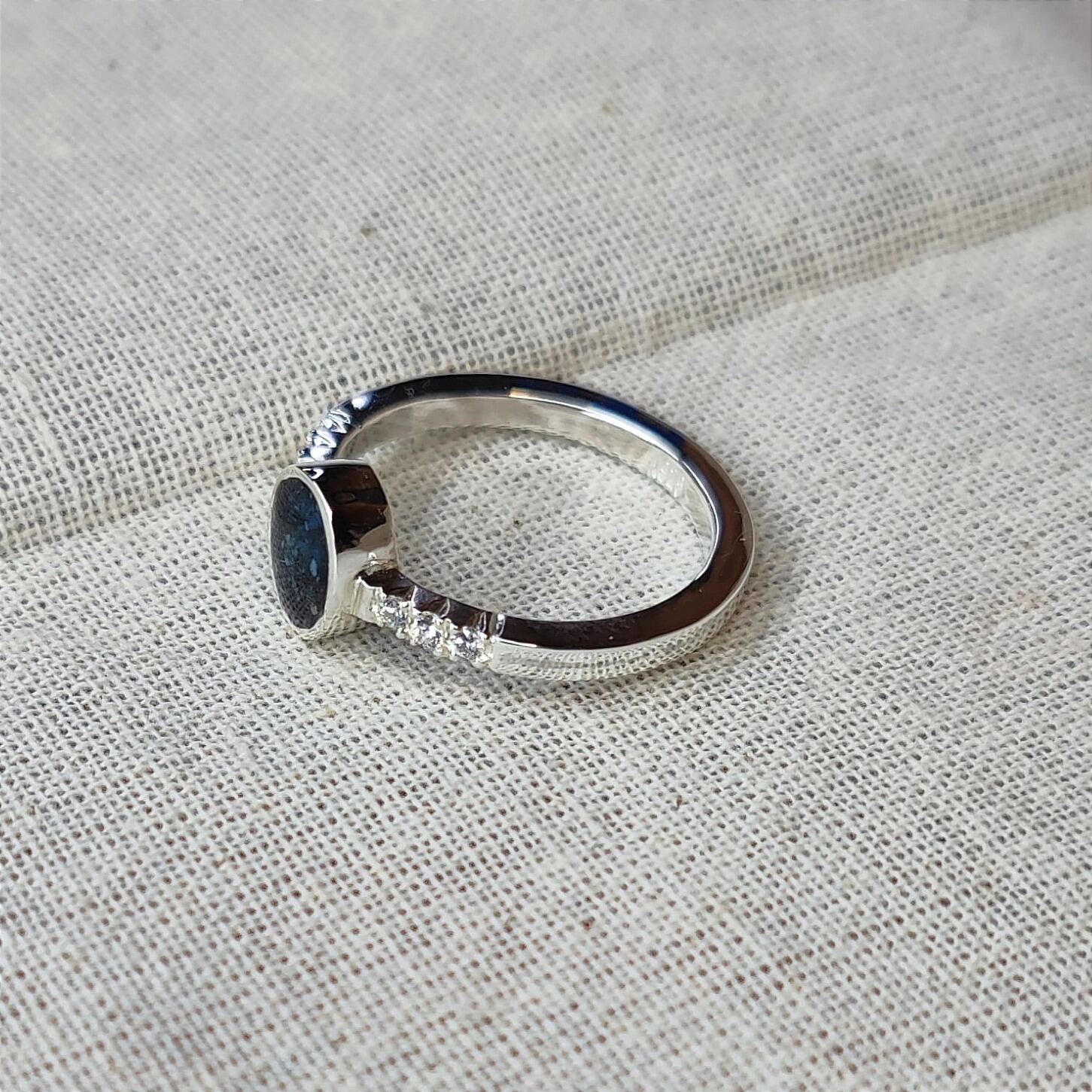 Sterling Silver Memorial Oval Ring with Cubic Zirconia