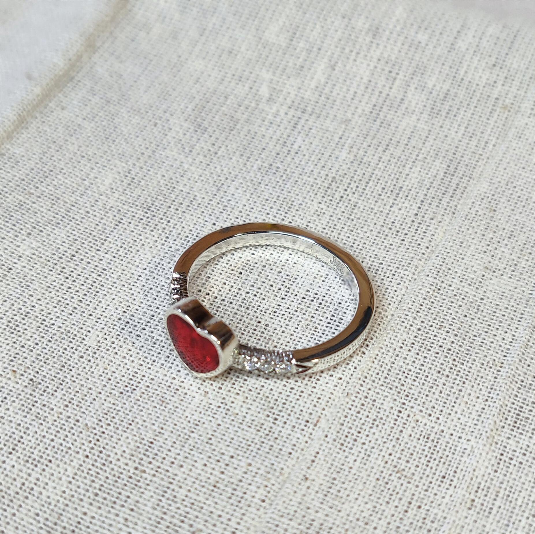Sterling Silver Memorial Single Heart Ring with Cubic Zirconia