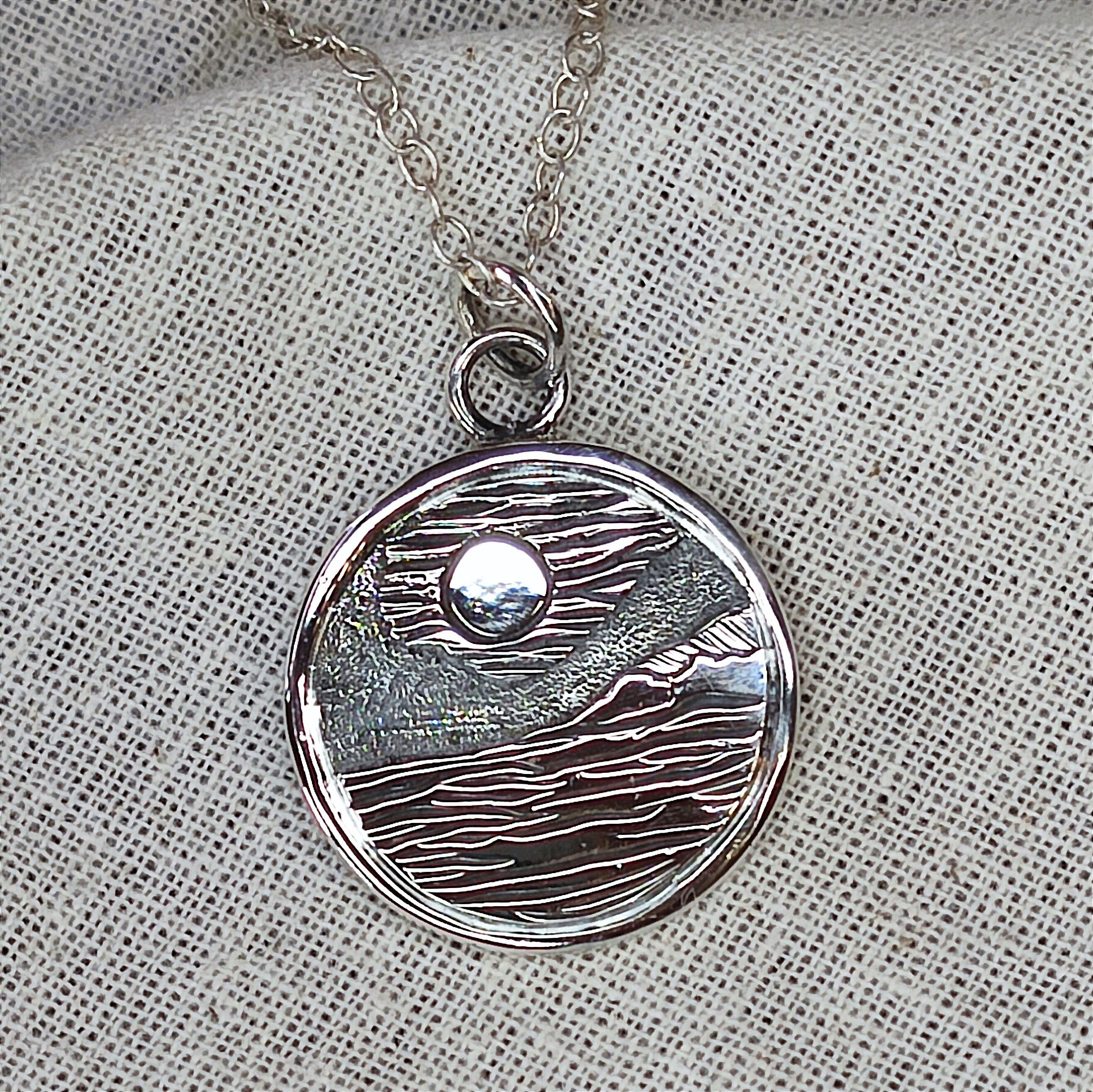 Hand Engraved Circular Pendant, Glistening Waters, handmade with ...