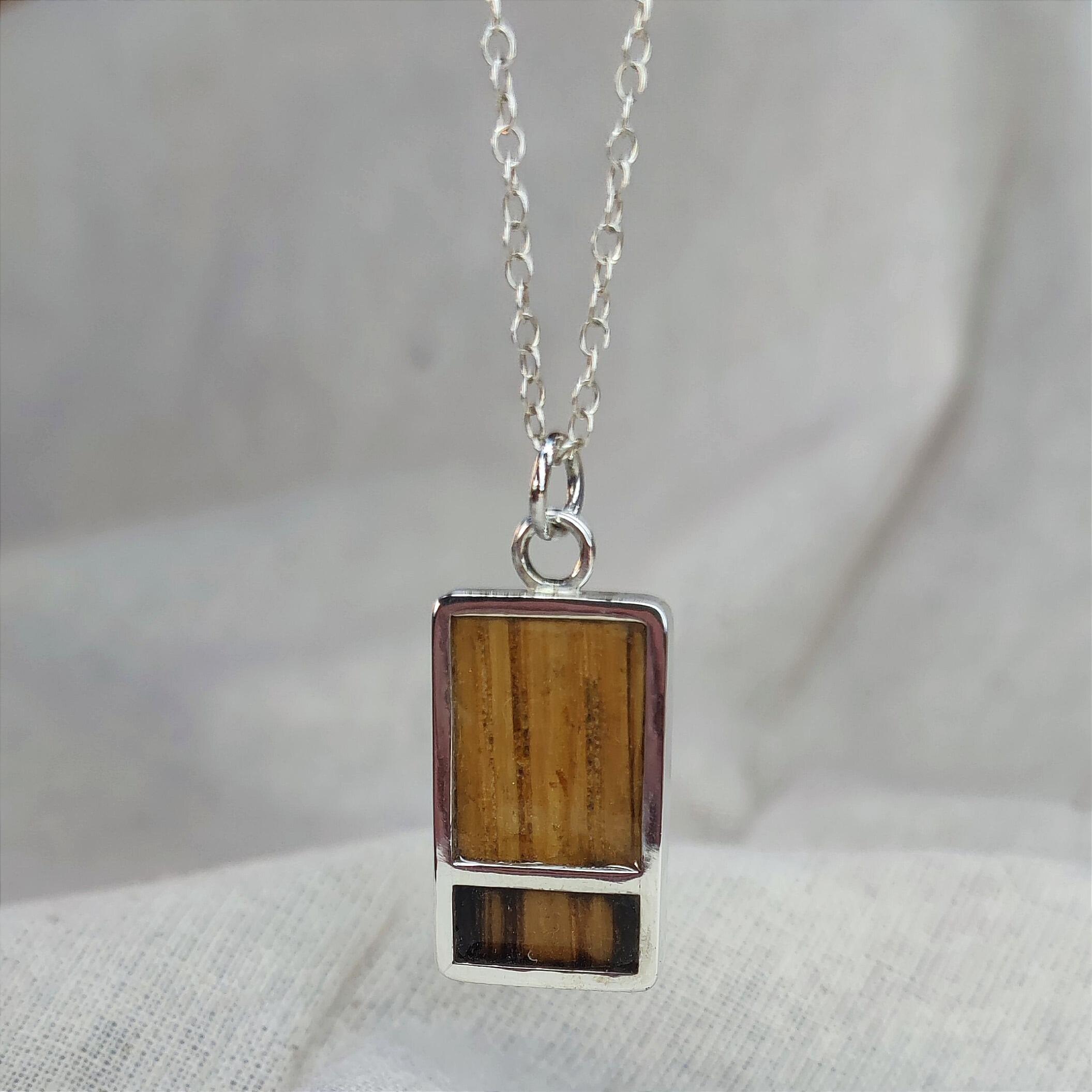 Rectangular Oak Inlay Pendant, handmade with Scottish Oak and Sterling ...
