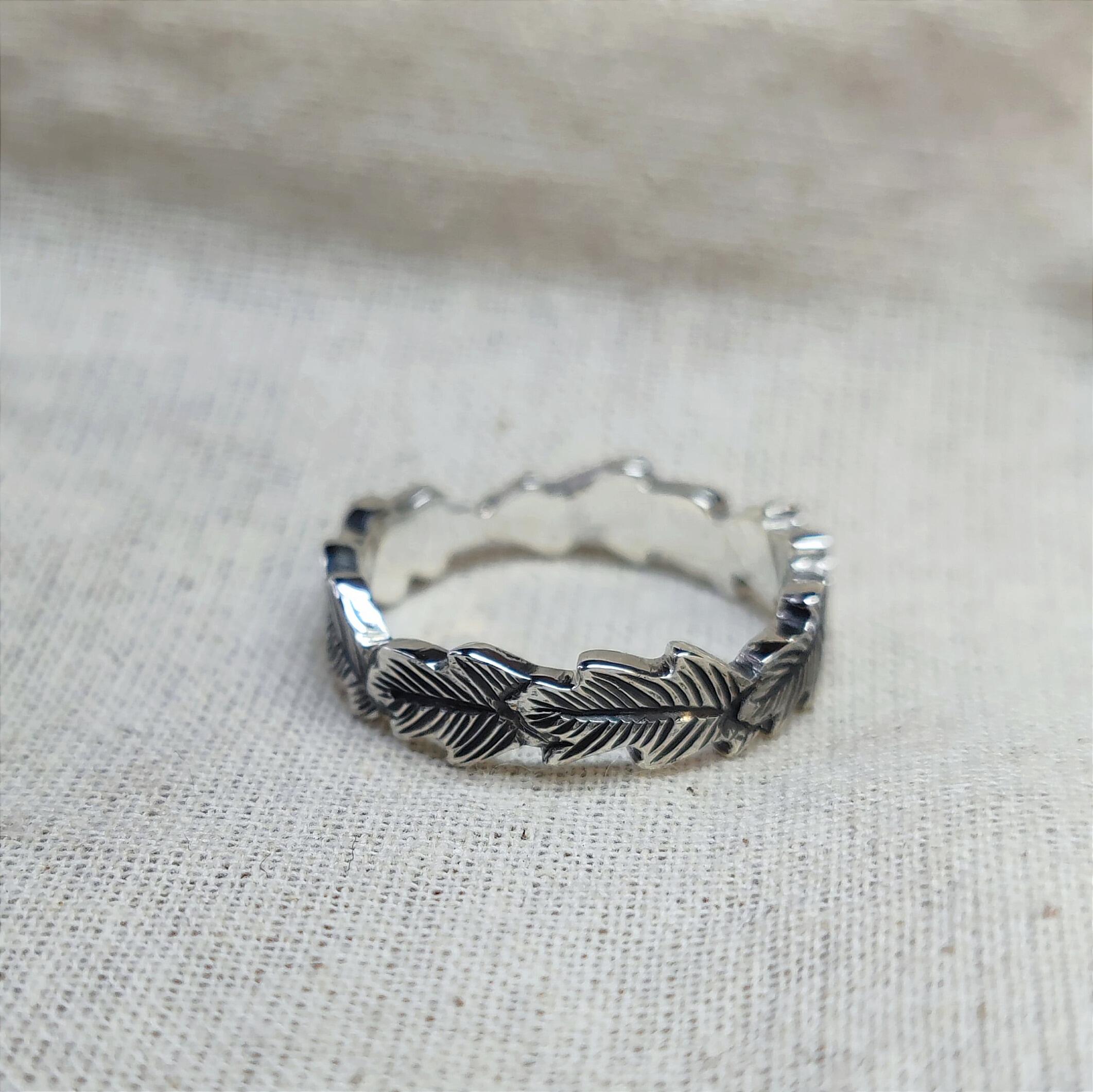 Hand Engraved Oak Leaf Ring, handmade with recycled sterling silver