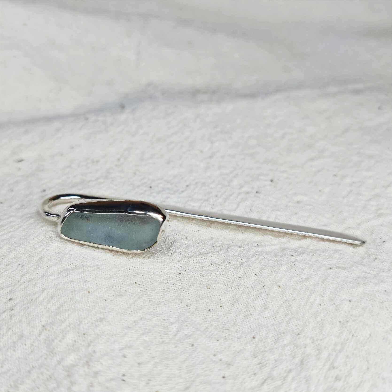 Sterling Silver Bookmark with a bezel set blue piece of sea glass