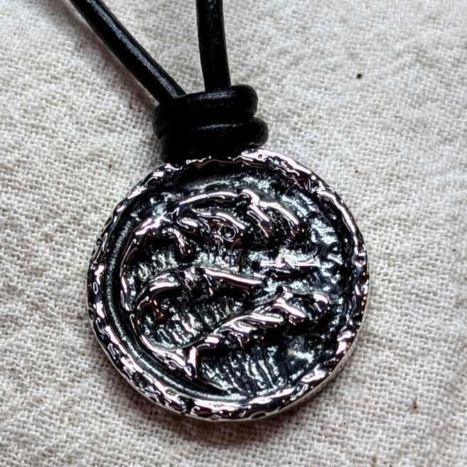 Chunky Recycled Sterling Silver Crashing Wave Coin pendant on 2mm Black ...