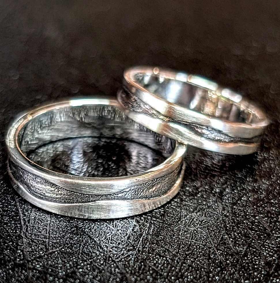 River Wedding Ring Set, textured wedding bands made with recycled ...