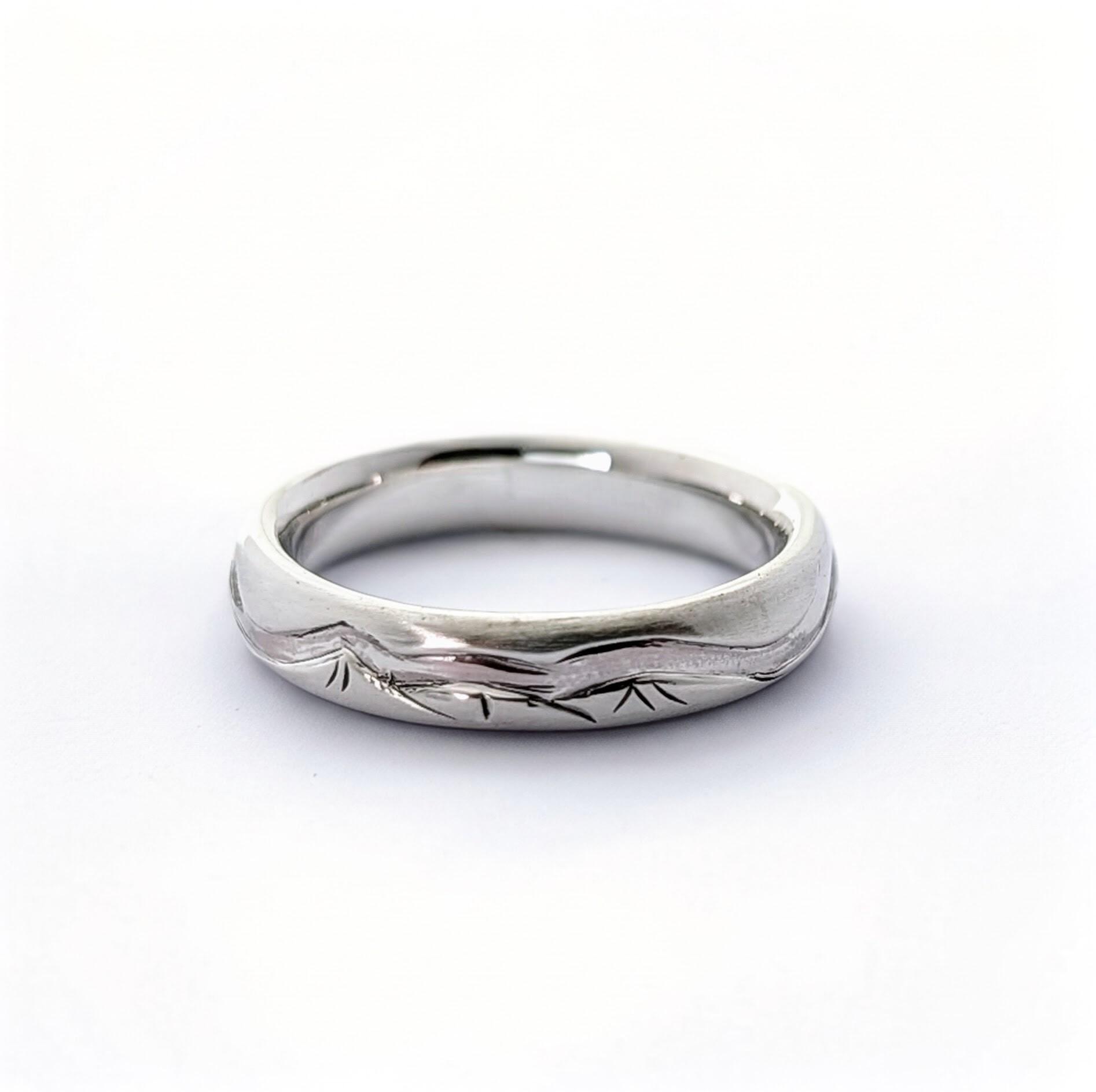 Sterling Silver Court Hand Engraved Mountain Ring with Cubic Zirconia