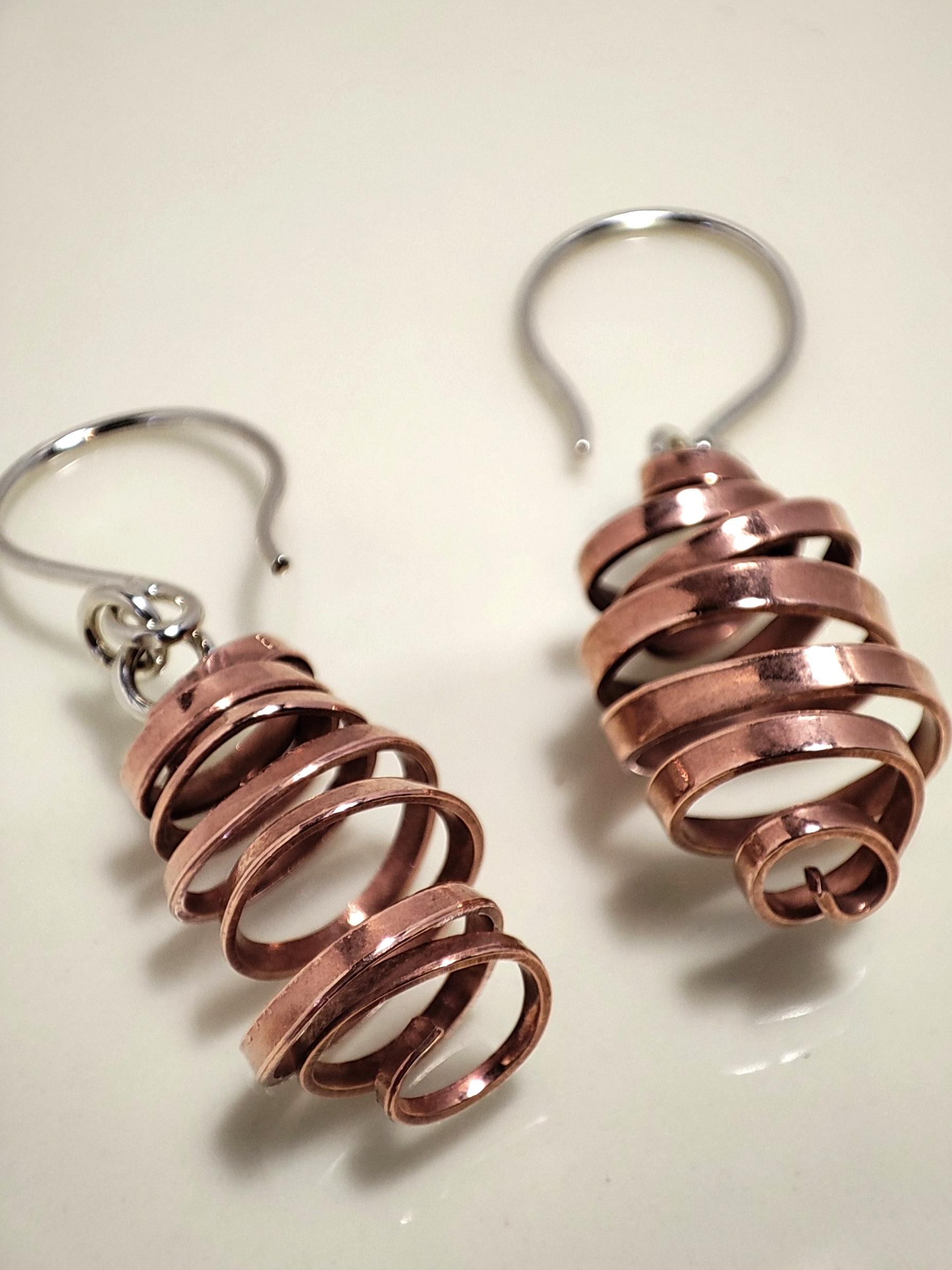 Sterling Silver and Copper Ribbon Drop Earrings