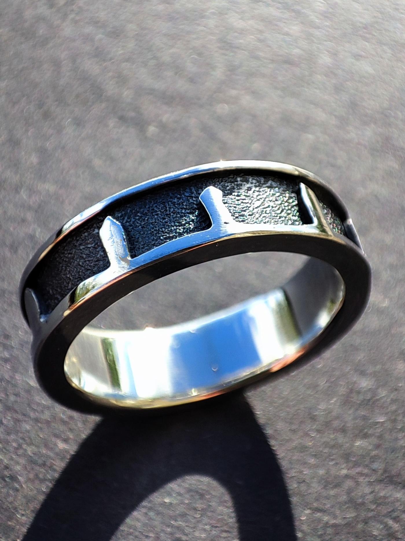 Seven Standing Stones Ring, Textured and Oxidised Wide Band Ring