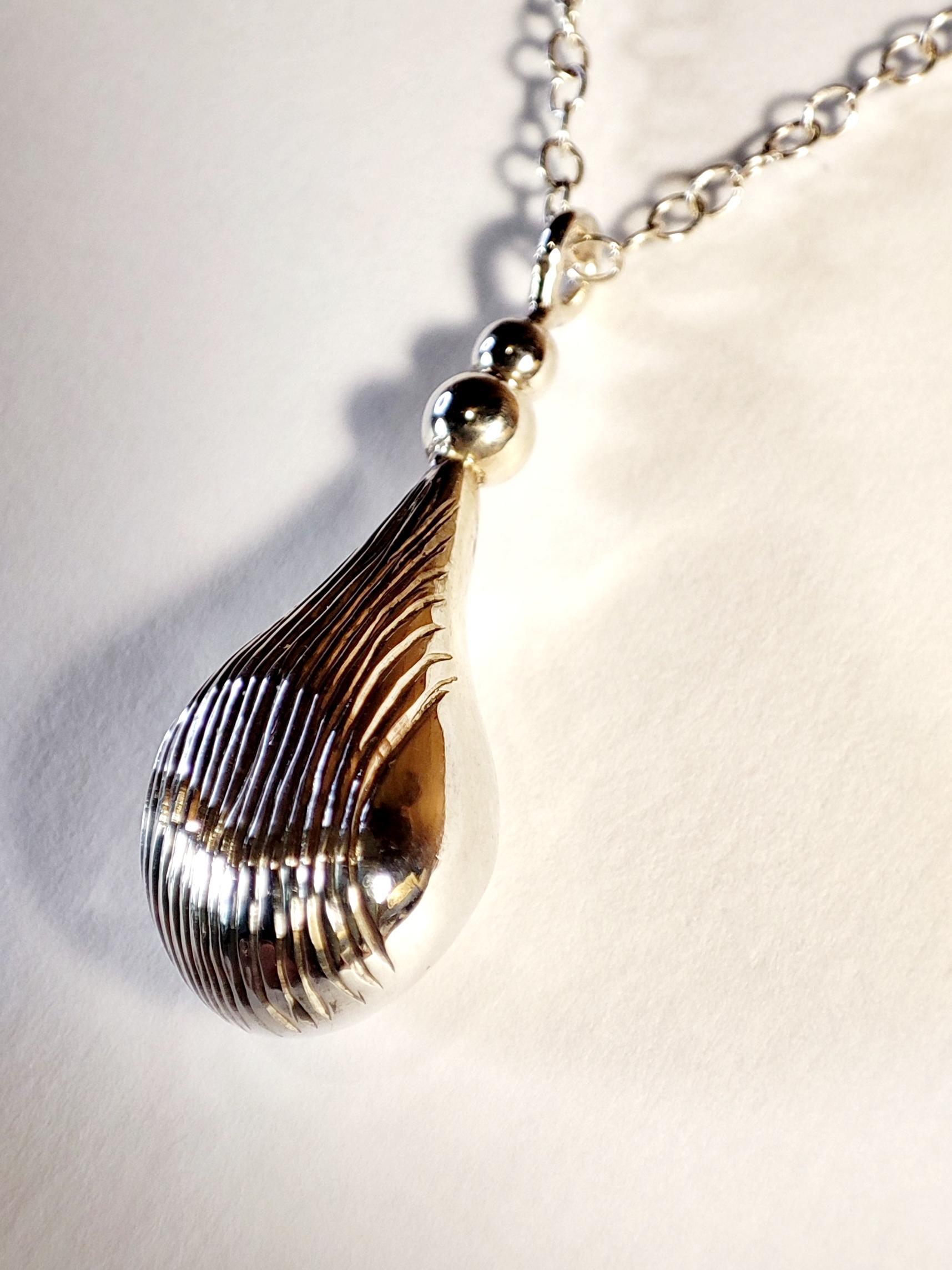Water Droplet Pendant, Heavy Sterling Silver Pendant, hand engraved ...