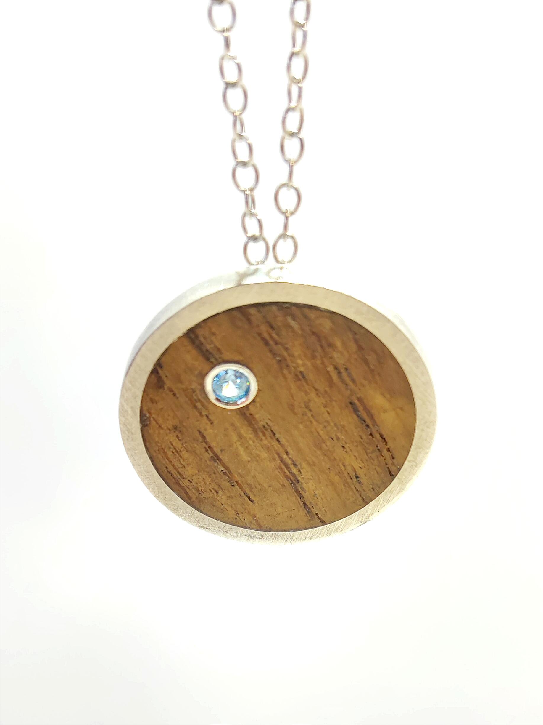Oak Inlay Pendant, handmade with Scottish Oak and Sterling Silver, with ...