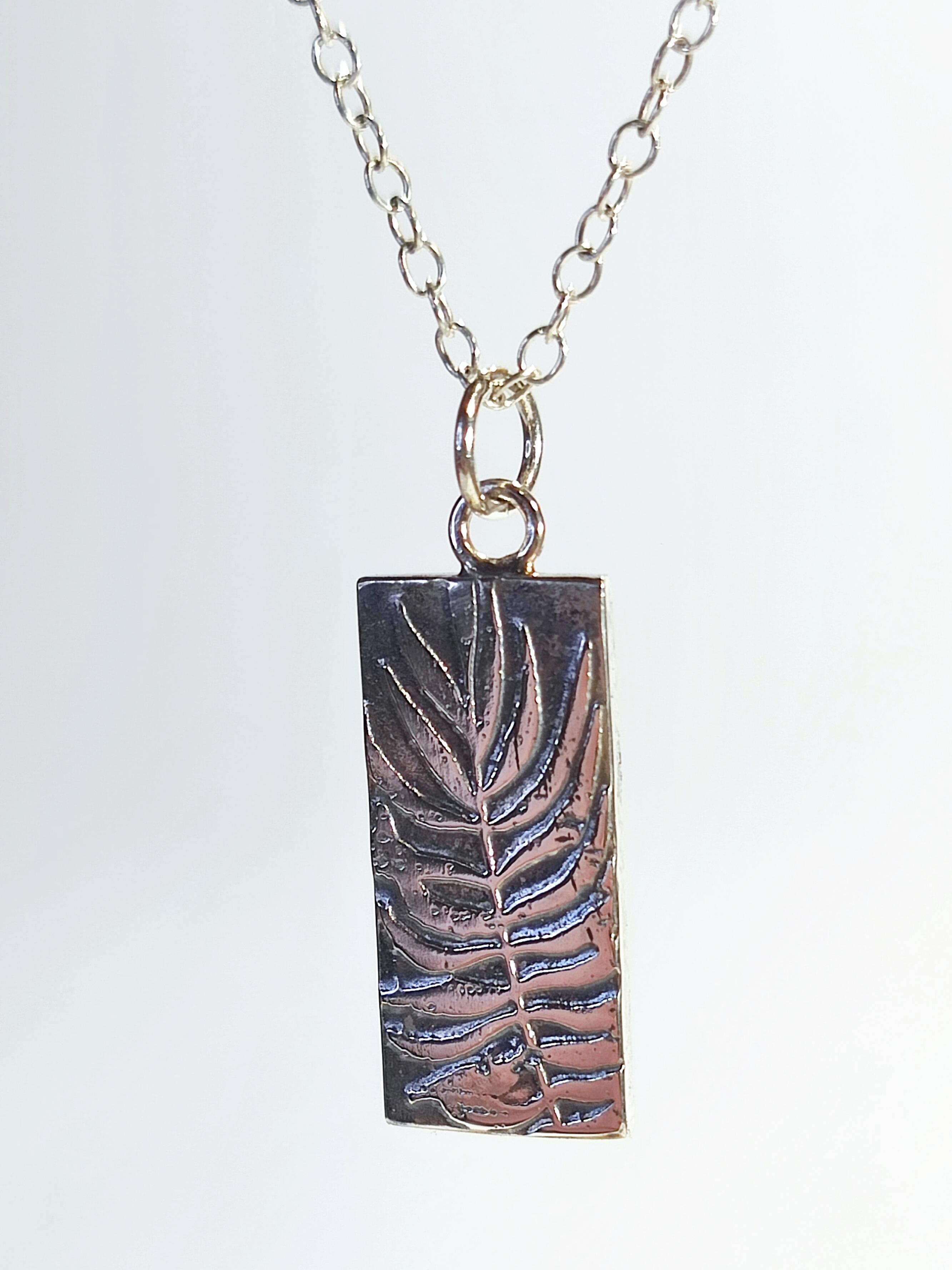 Sterling Silver Fern Rectangular Pendant