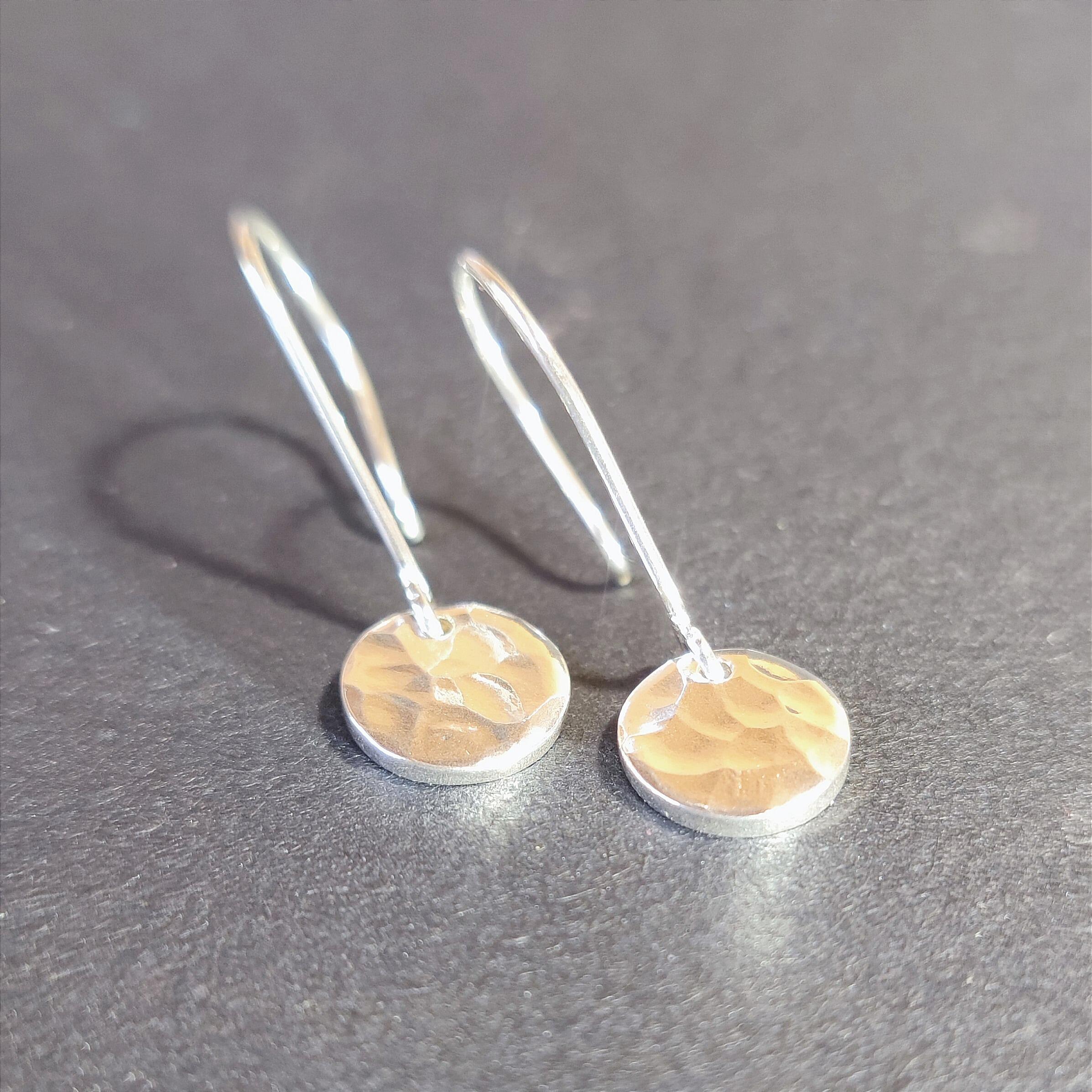 Single Disc Mini Hammered Drop Earrings, handmade with recycled ...