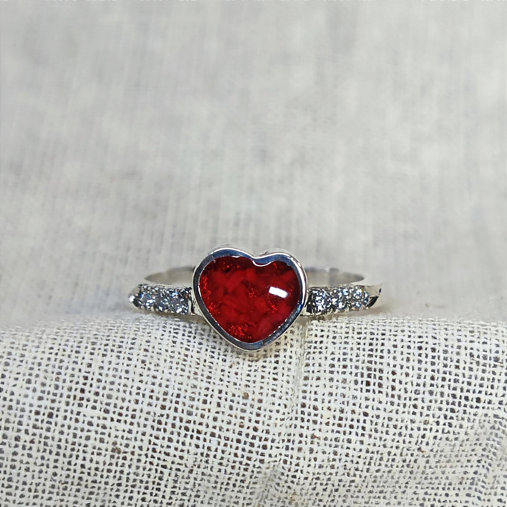 Sterling Silver Memorial Single Heart Ring with Cubic Zirconia