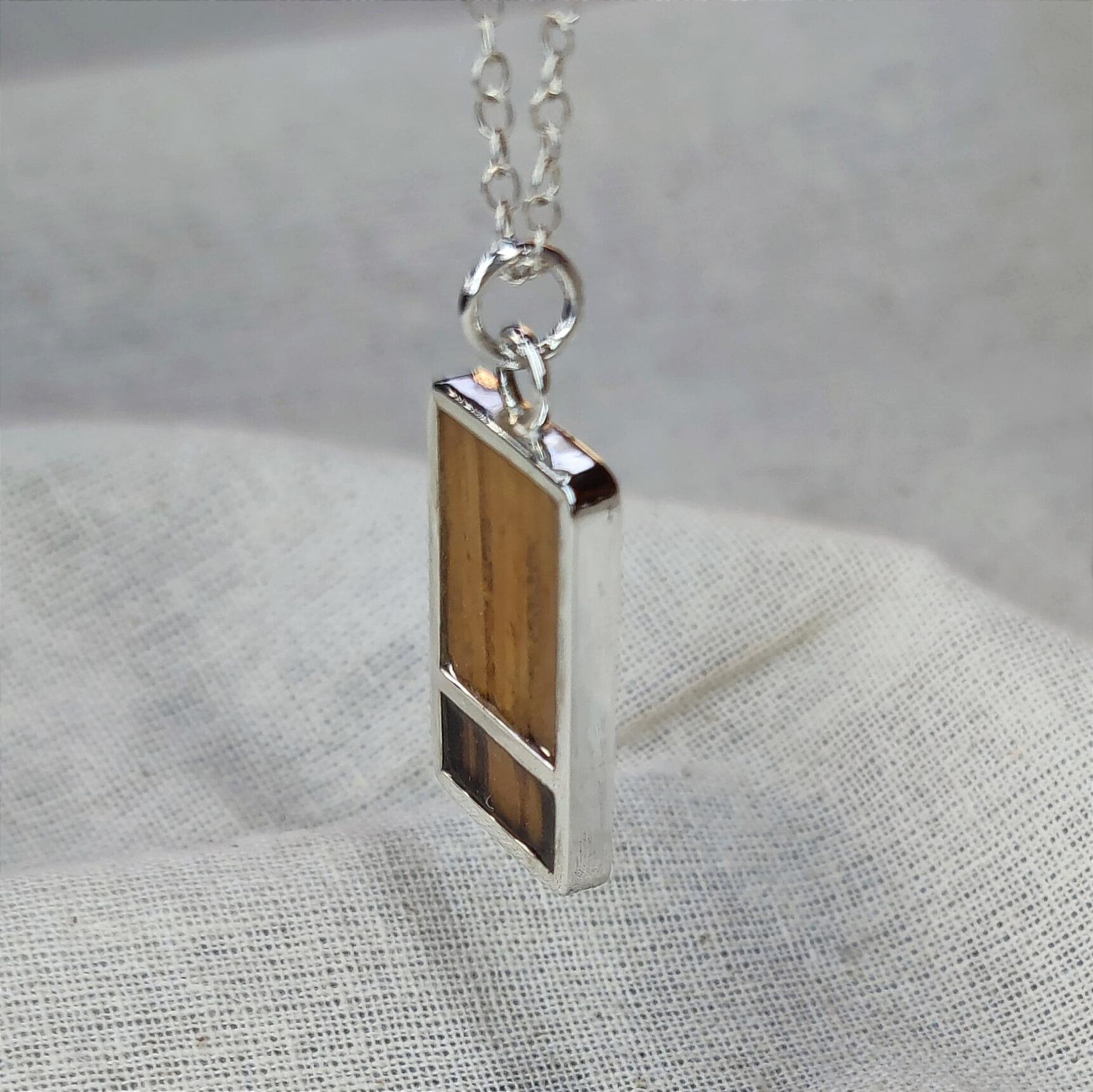 Rectangular Oak Inlay Pendant, handmade with Scottish Oak and Sterling ...
