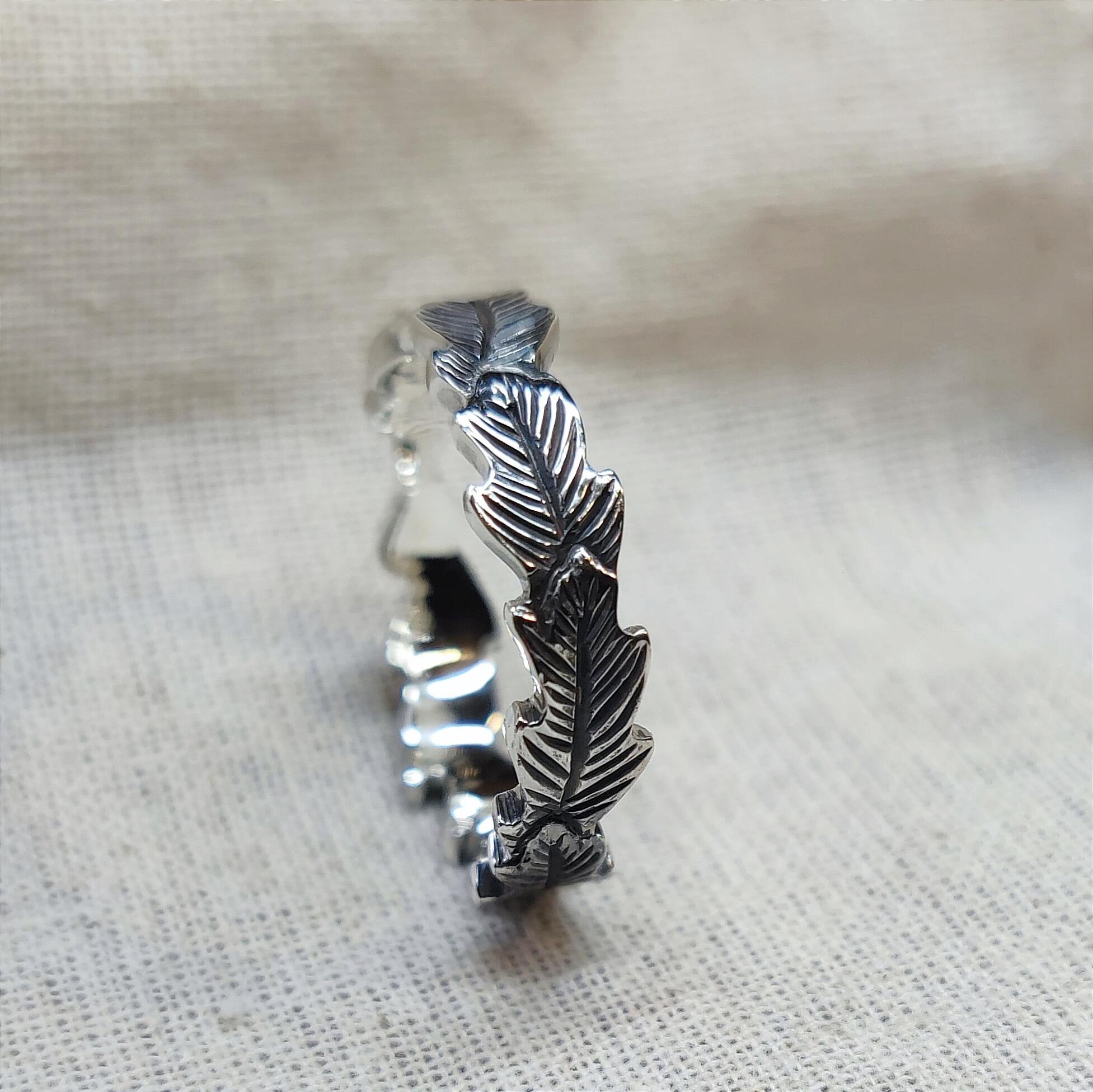 Hand Engraved Oak Leaf Ring, handmade with recycled sterling silver