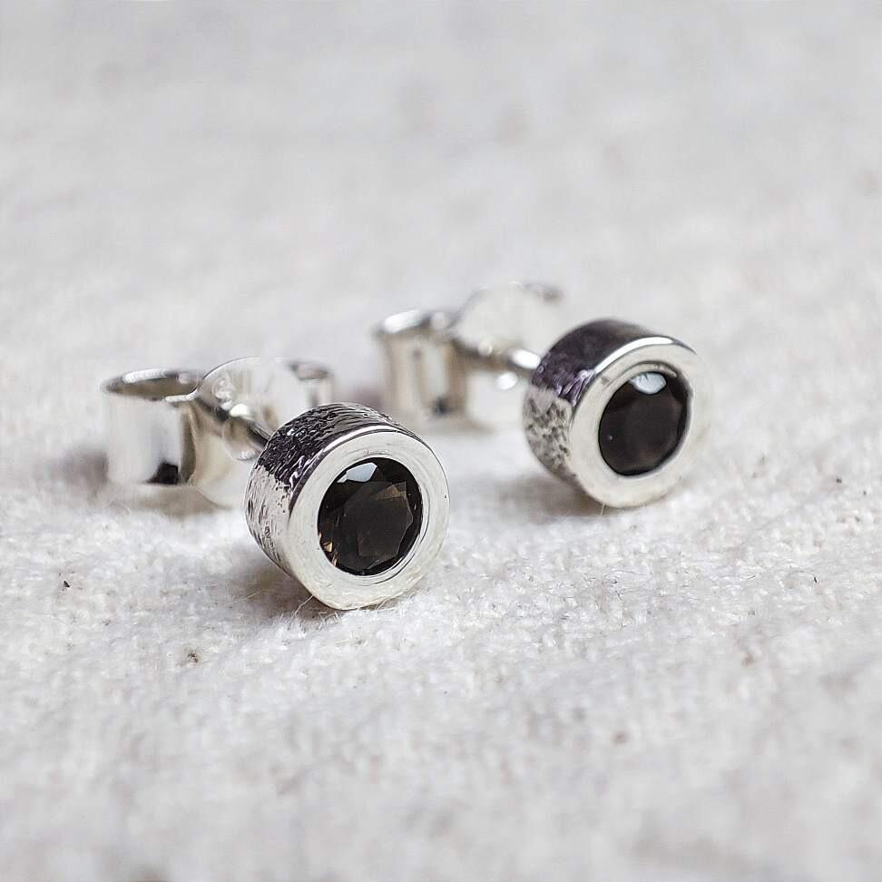 Rustic Smoky Quartz Stud Earrings, available with 3mm and 5mm stones
