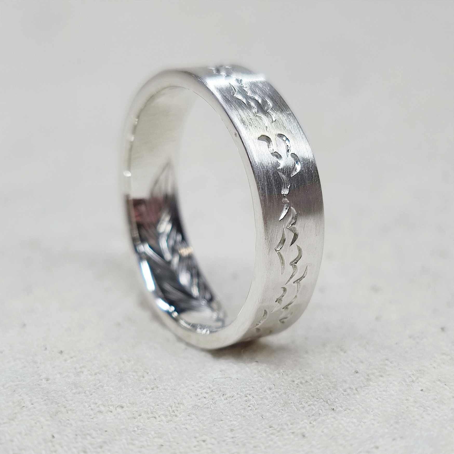 Birds Wide Band Ring with Inner Feather Engraving, handmade with ...